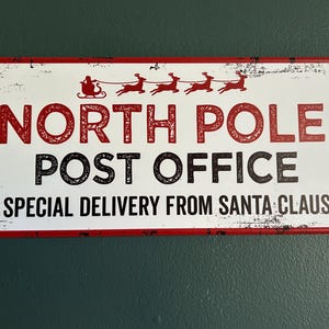 Christmas Retro 'north Pole Post Office' Metal Tin Wall Sign - Etsy