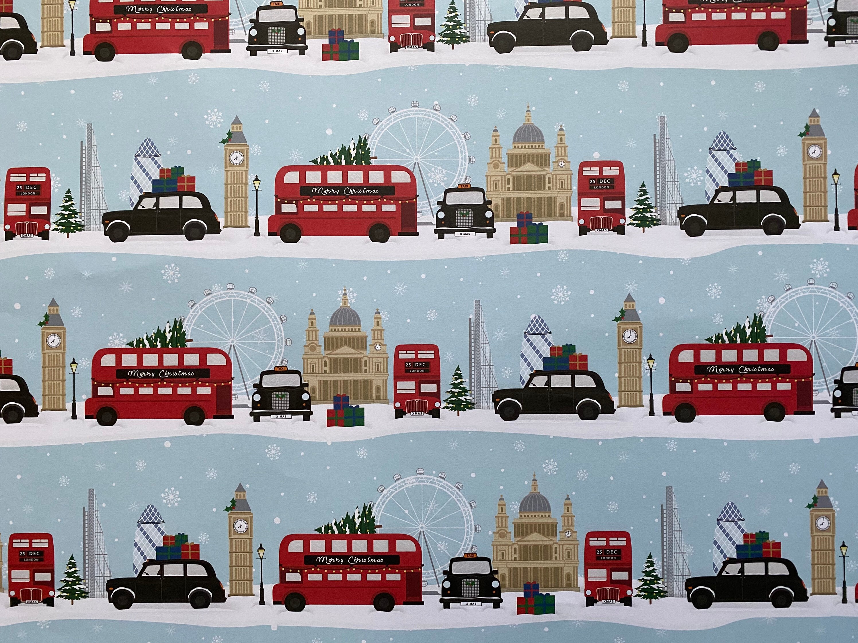 Festive UK Single-Sided Paper Sheet London City Skyline Santa Wrapping ...
