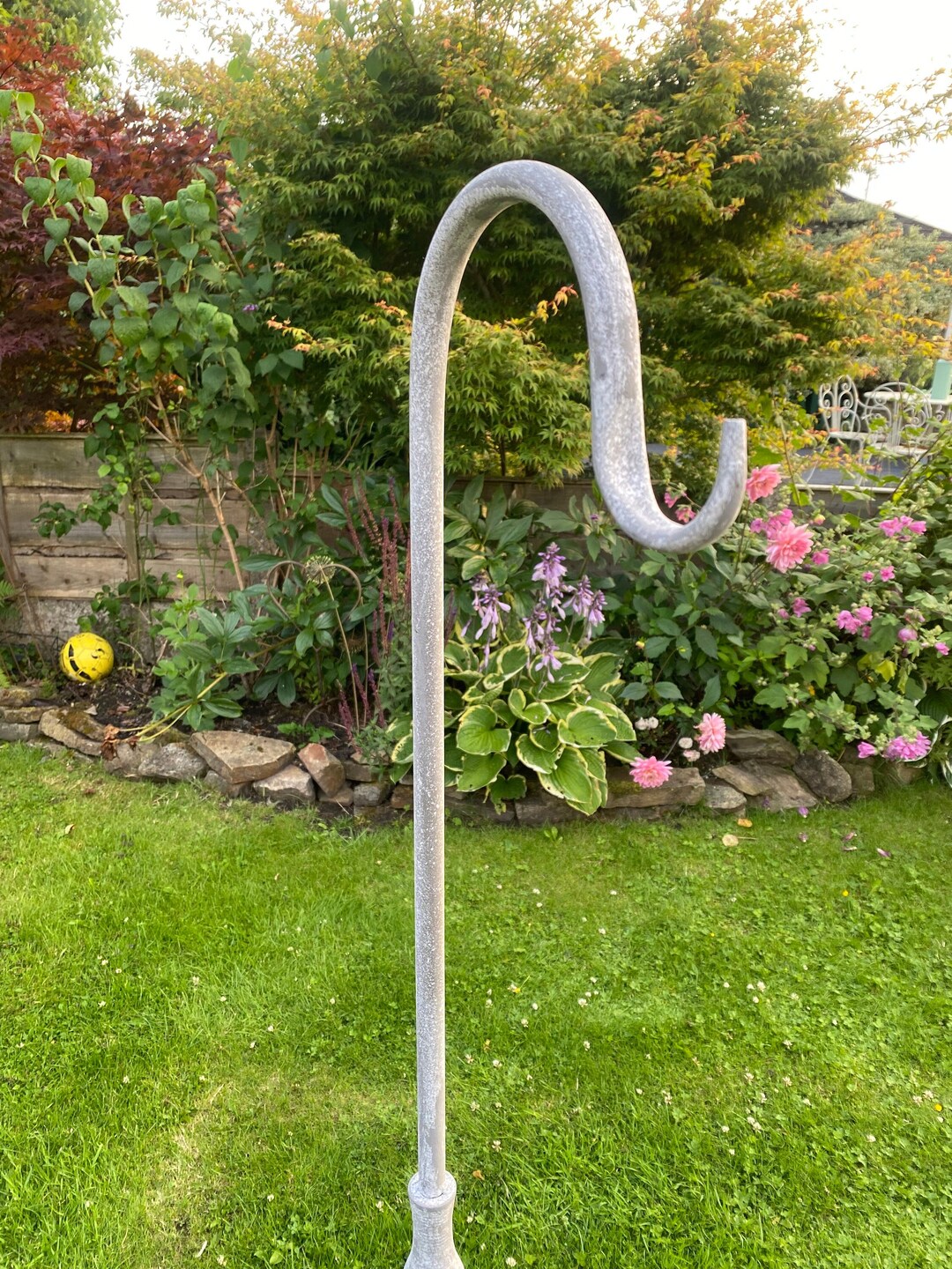 Grey Metal Lantern Hook - Garden Hanging Stake Crook Candle Bird Feeder ...