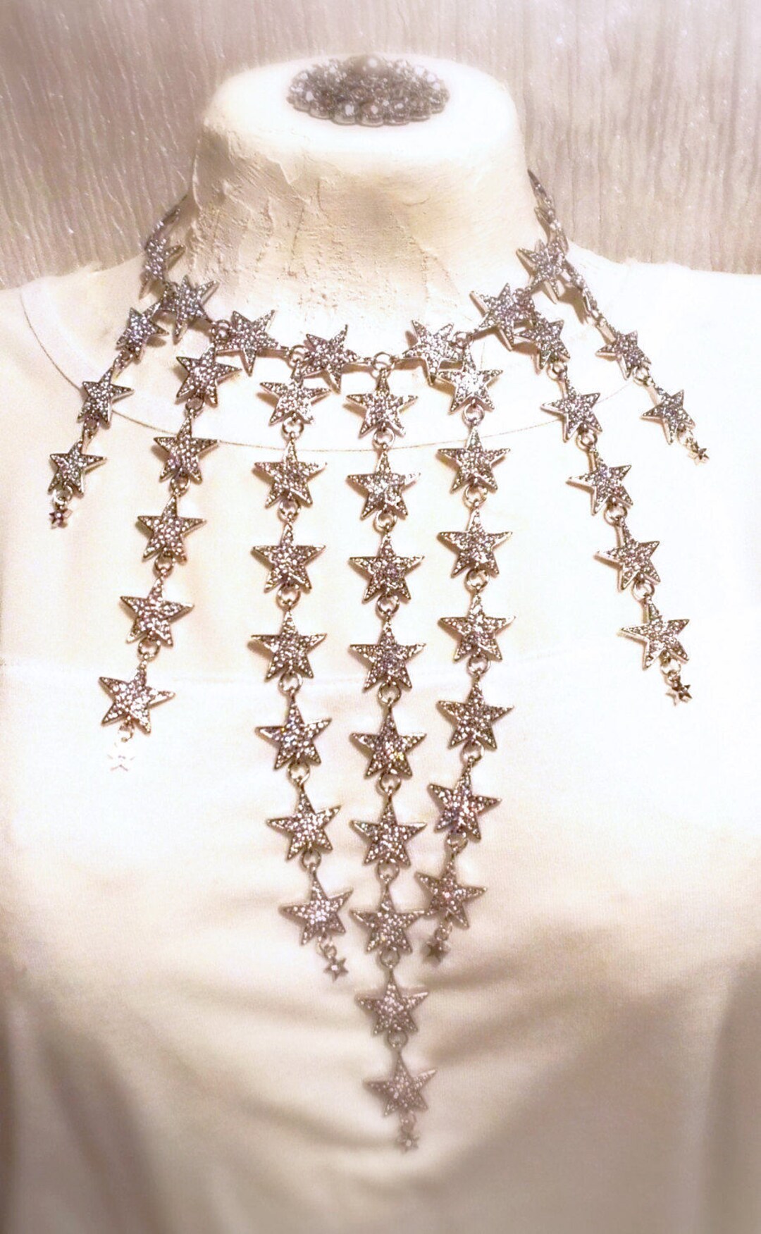 Star Statement Necklace and Bracelet Set Waterfall Multi-strand Silver ...