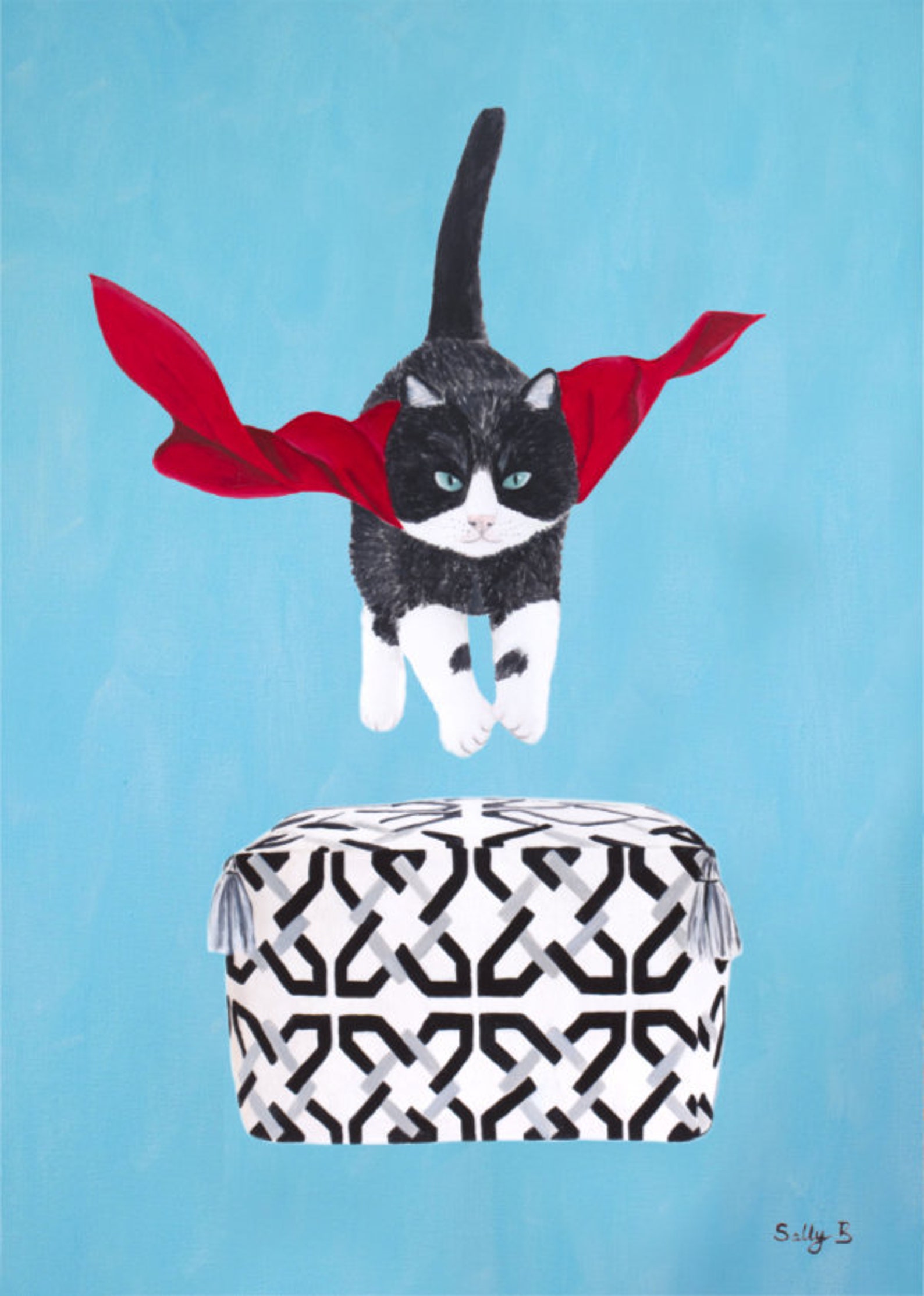 Black white cat print flying over pouf for kid wall decoration | Etsy