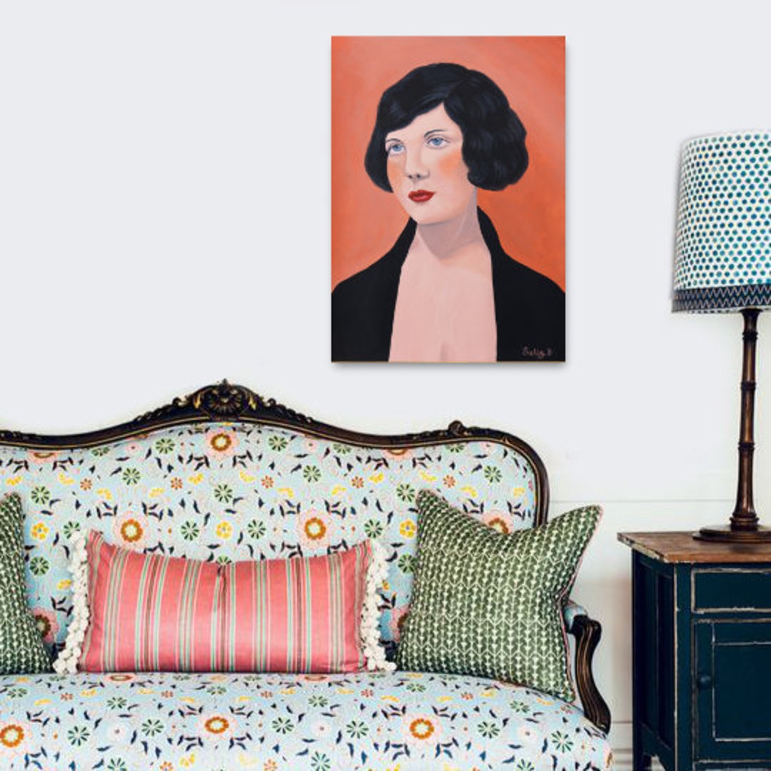 Flapper Girl Portrait Art Print Illustration With Orange Background for ...