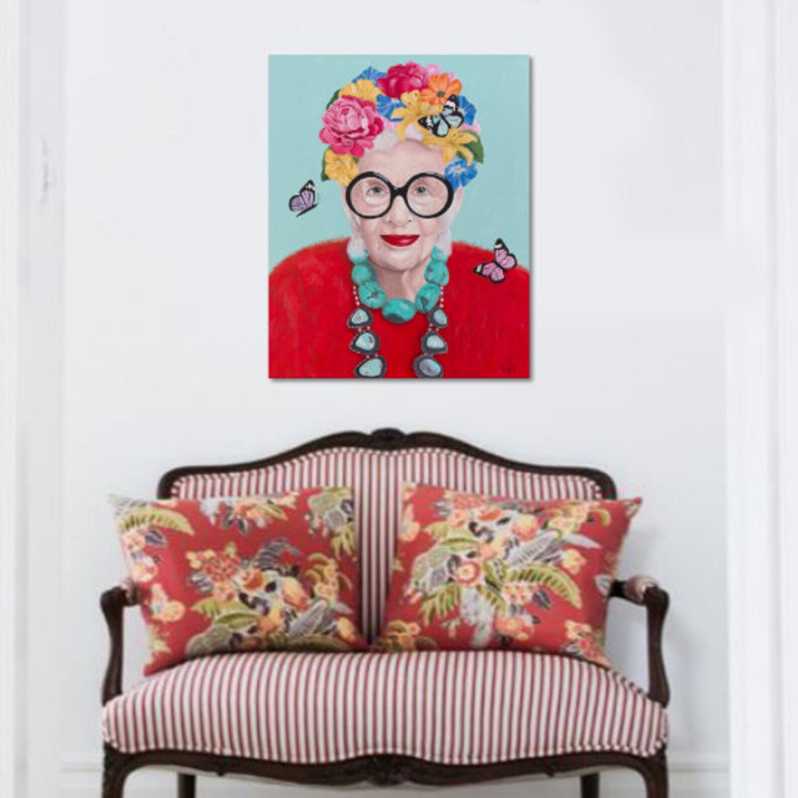 Iris Apfel Portrait Art Prints in Boho Style With Flowers and | Etsy