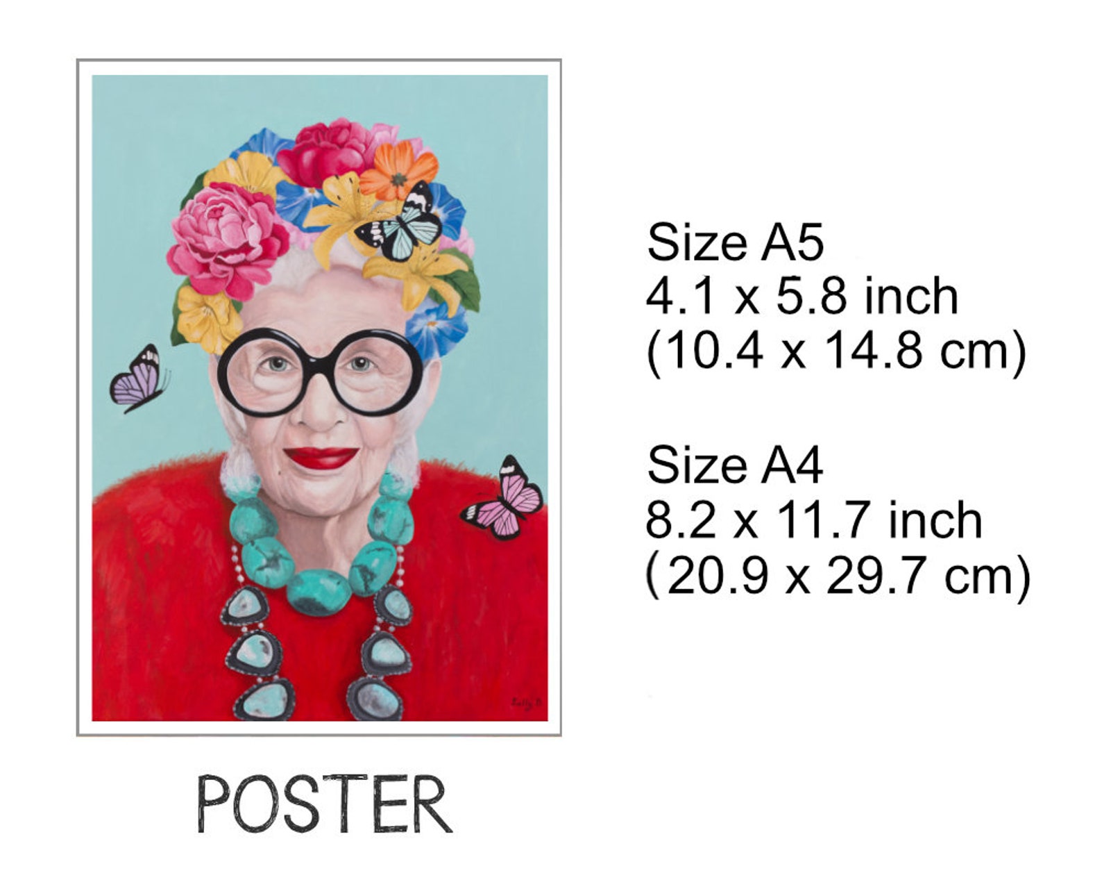 Iris Apfel Portrait Art Prints in Boho Style With Flowers and - Etsy