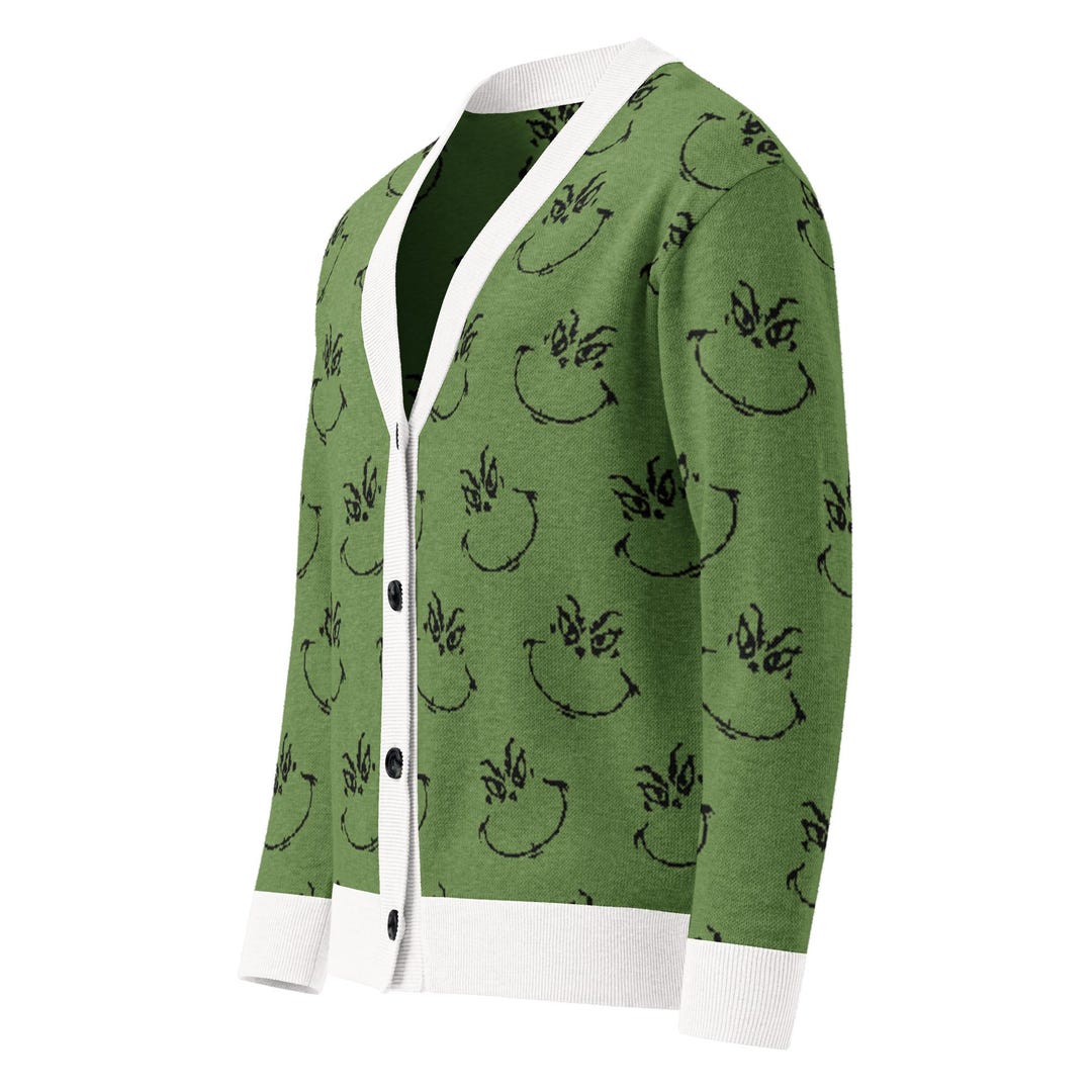 Grinch Knitted Cardigan - Etsy