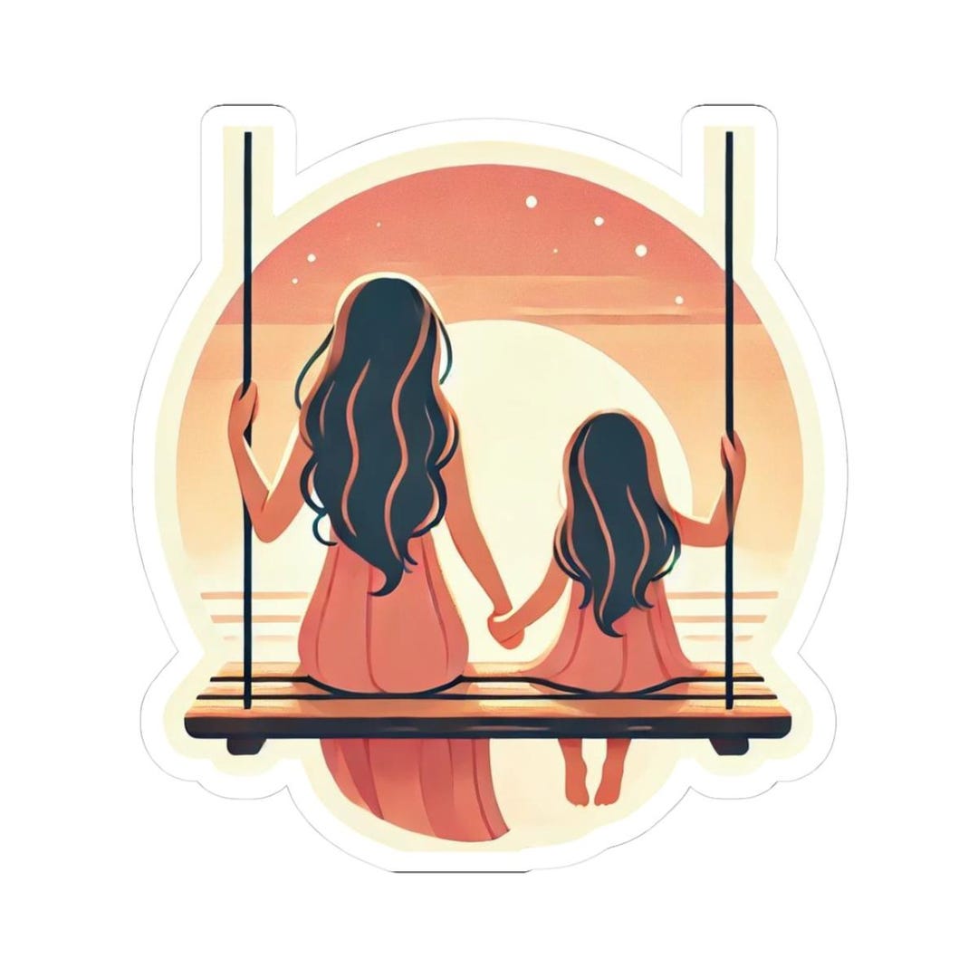Mother-daughter Swing Kiss-cut Stickers, Cute Family Stickers, Laptop ...