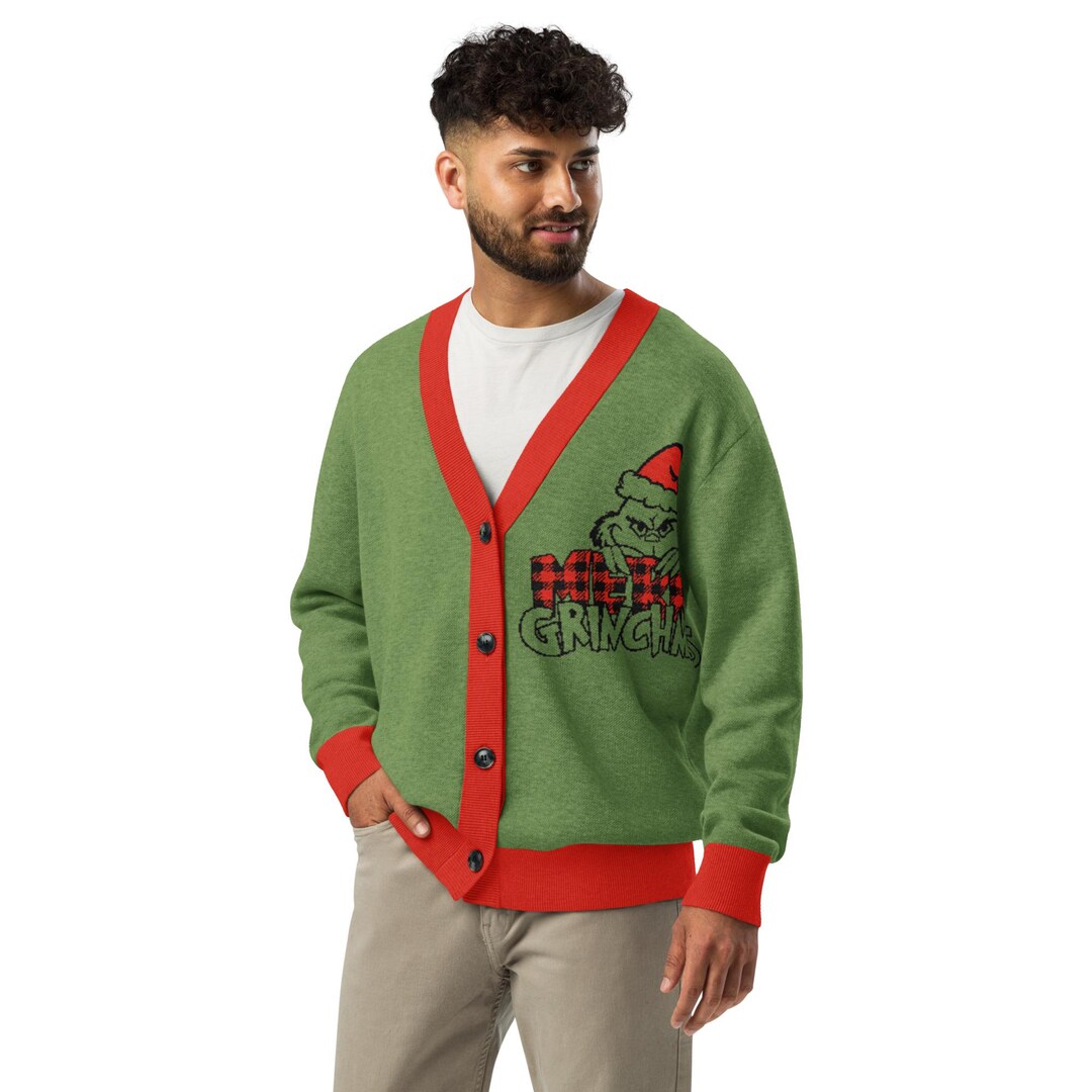 Grinch Inspired Knitted Cardigan - Etsy