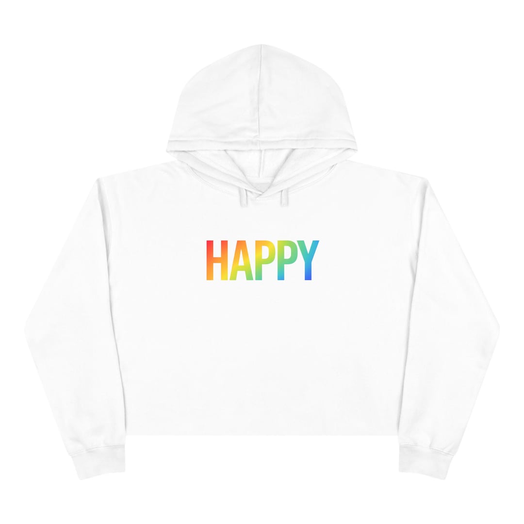 Rainbow 'HAPPY' Crop Hoodie | Colorful Text Cropped Sweatshirt - Etsy