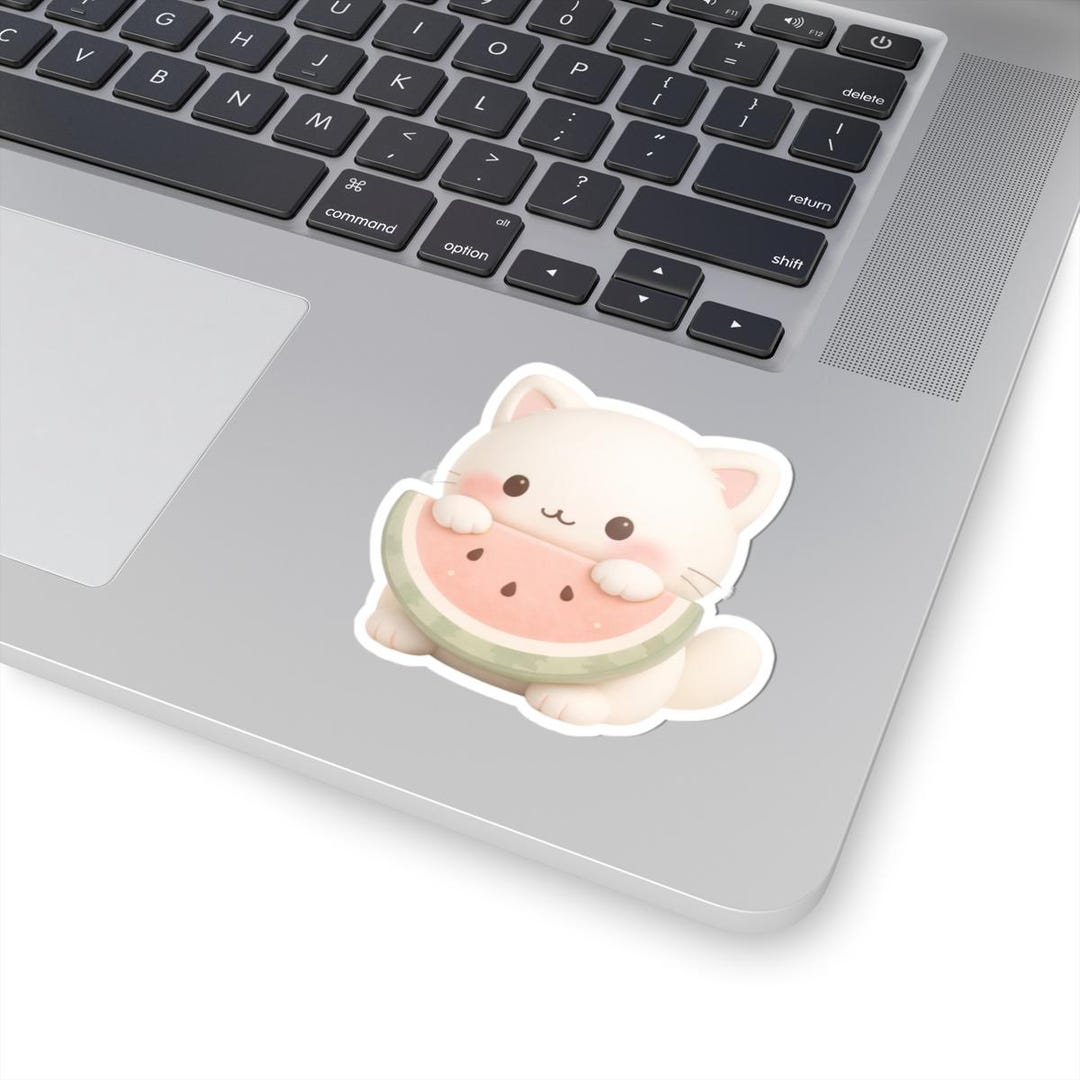 Cute Kawaii Cat Eating Watermelon Sticker | Kiss-cut Sticker - Etsy