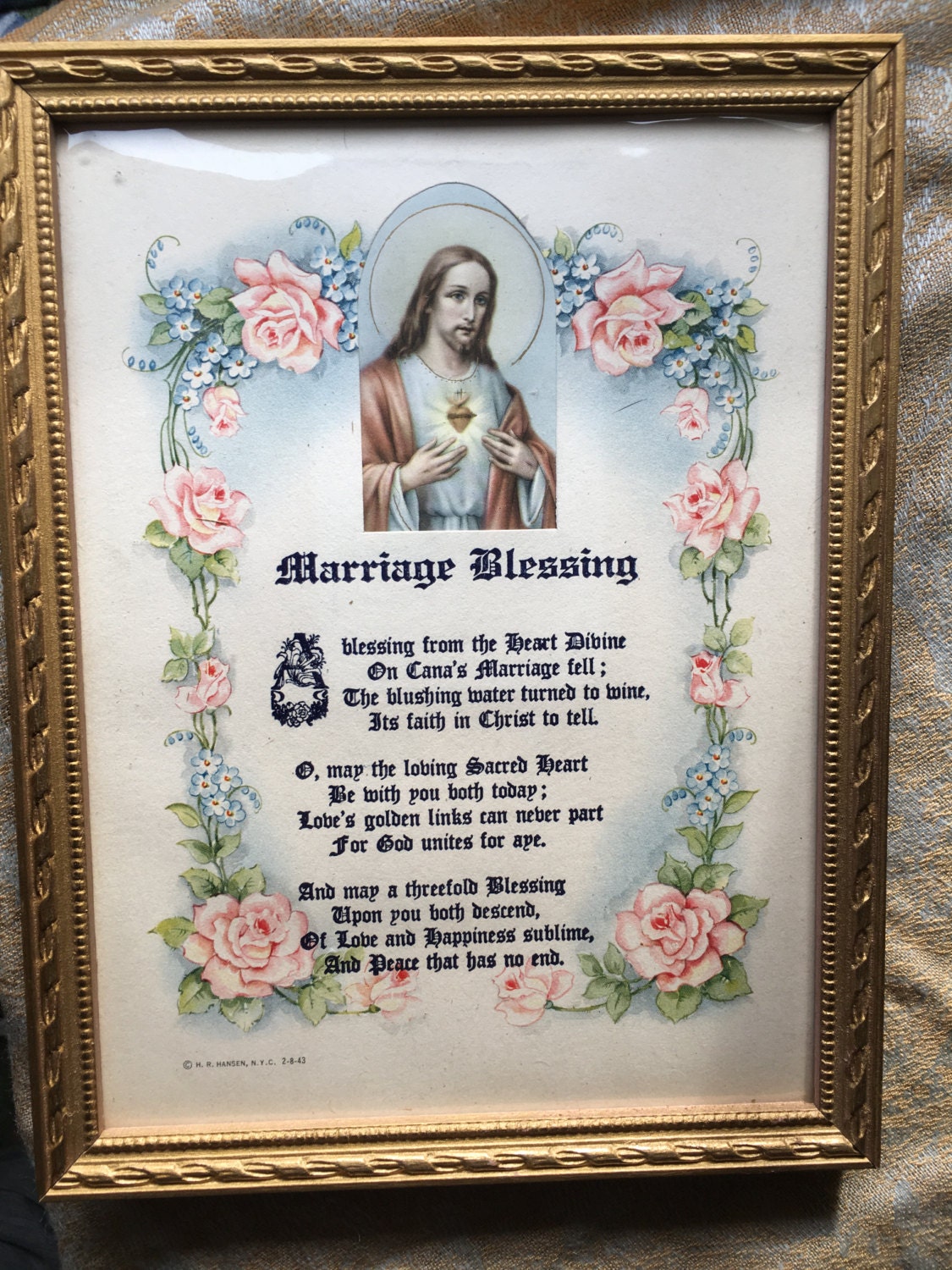 Vintage 1940's Framed Marriage Blessing