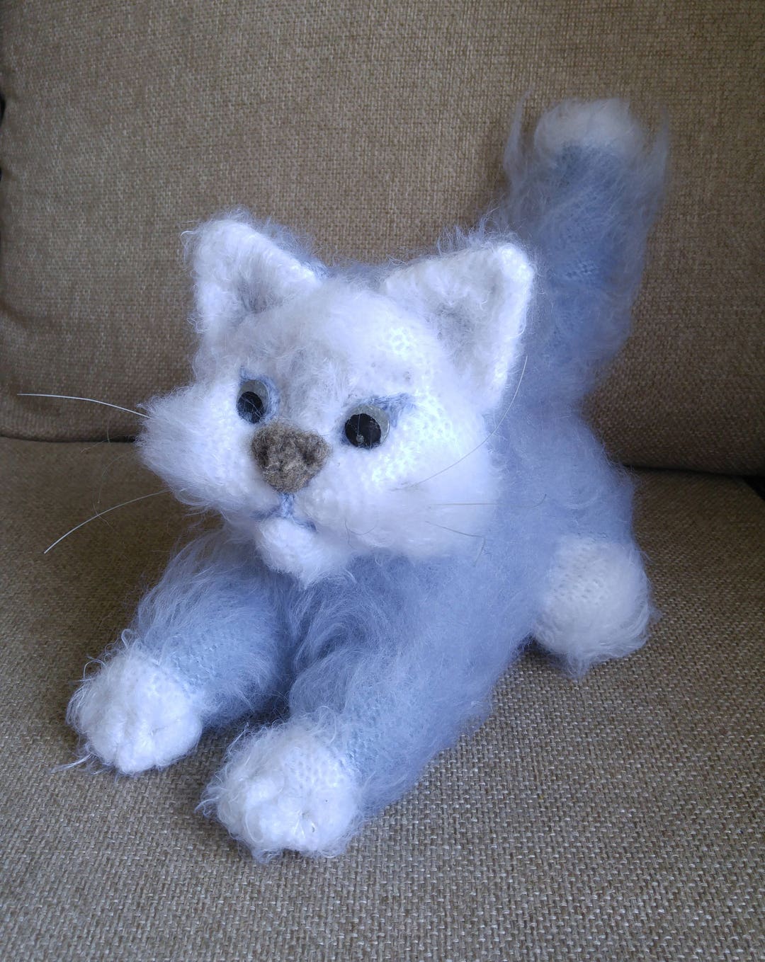 Stuffed Cat Gray Plush Kitten Hand Knitted Cats Stuffed Animal Baby Toy ...