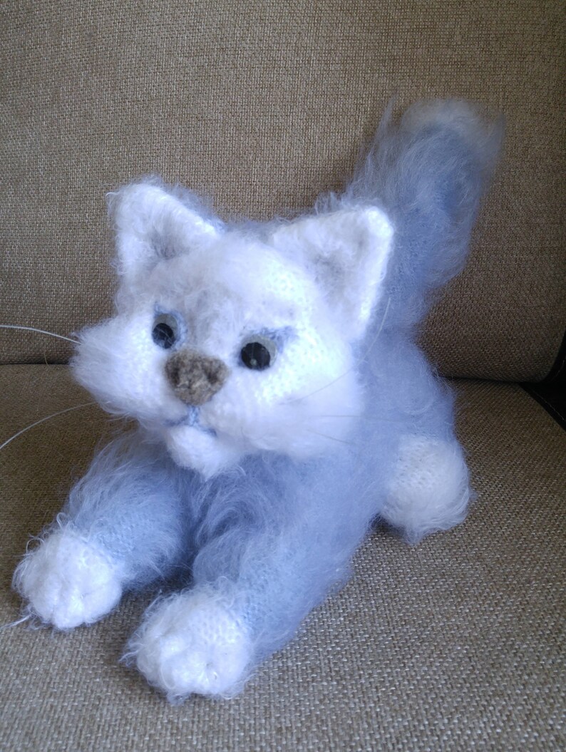Stuffed Cat Gray Plush Kitten Hand Knitted Cats Stuffed Animal - Etsy