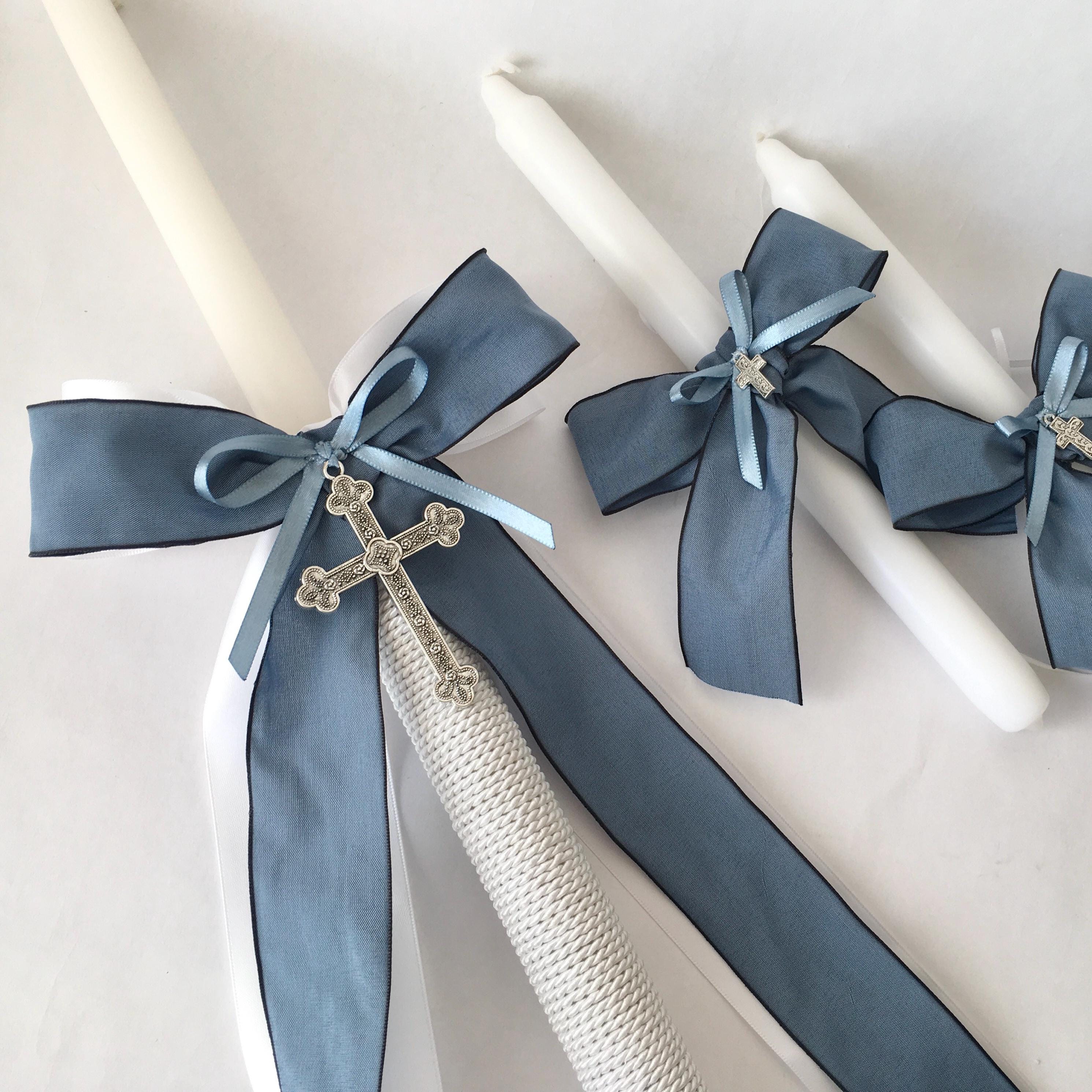 Baptism Candles for Boys-white and French Blue Baptism Lambathes-unique ...