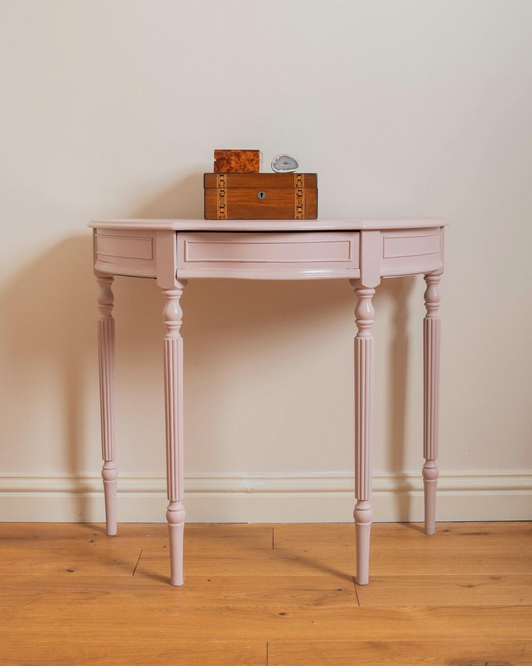 Upcycled Half Moon Console Table: Rose Water Finish, Small Drawer - Etsy