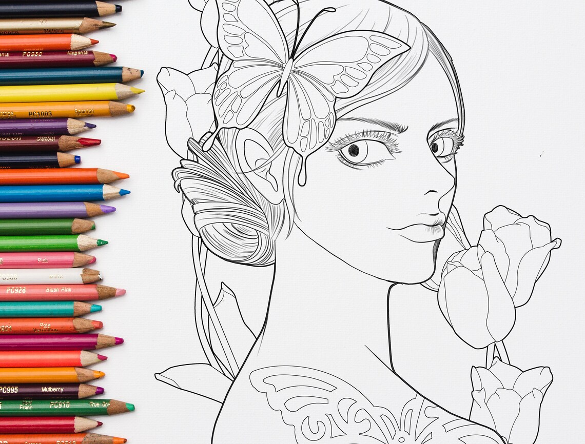 The Goddess of Butterfly Coloring Sheetsprintable PDF - Etsy