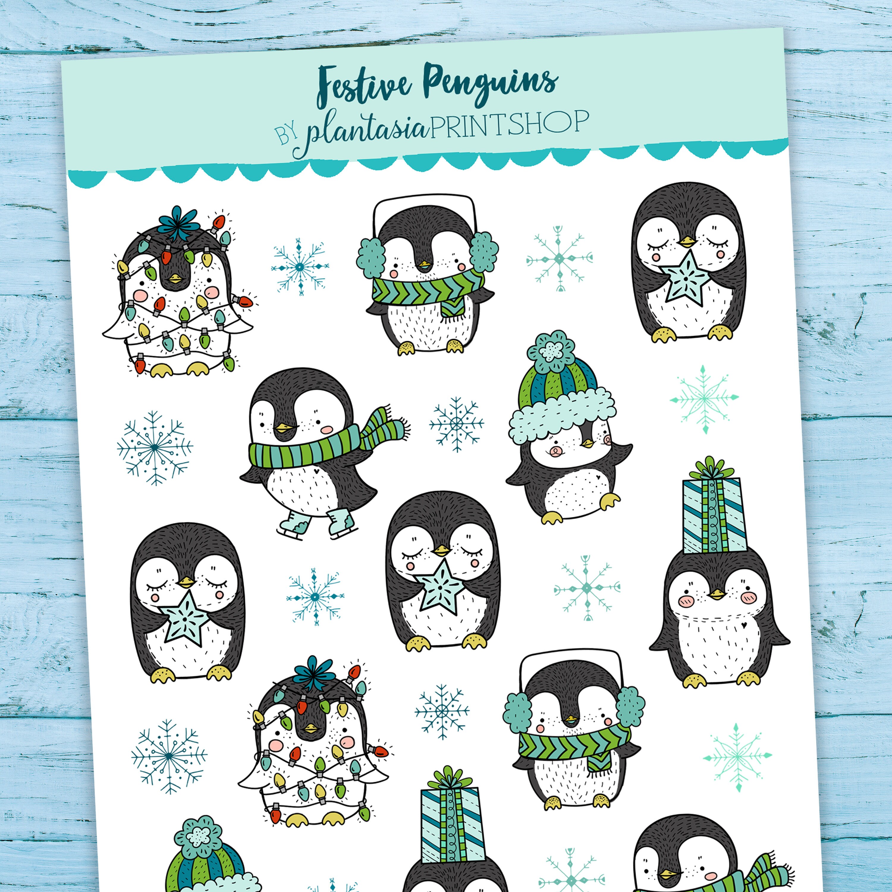 Festive Penguin Penguin Stickers Planner Stickers Christmas | Etsy