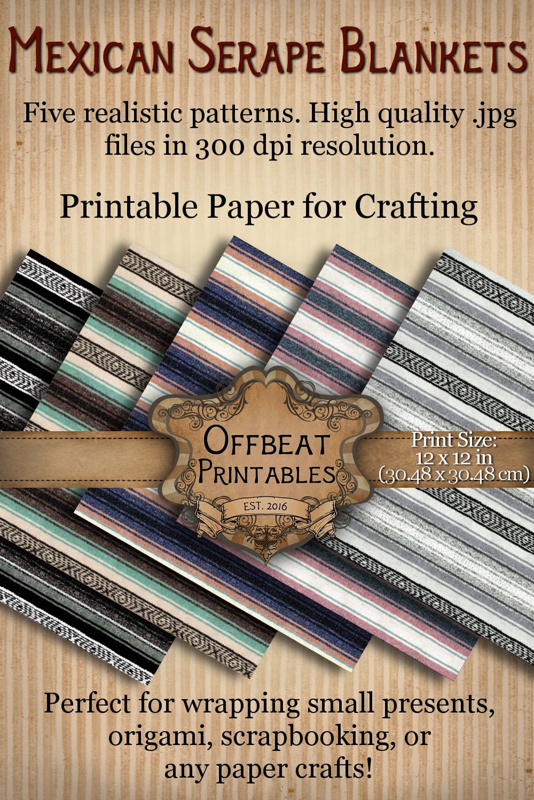 Printable Mexican Serape Blanket Paper Scrapbooking Wrapping Paper ...