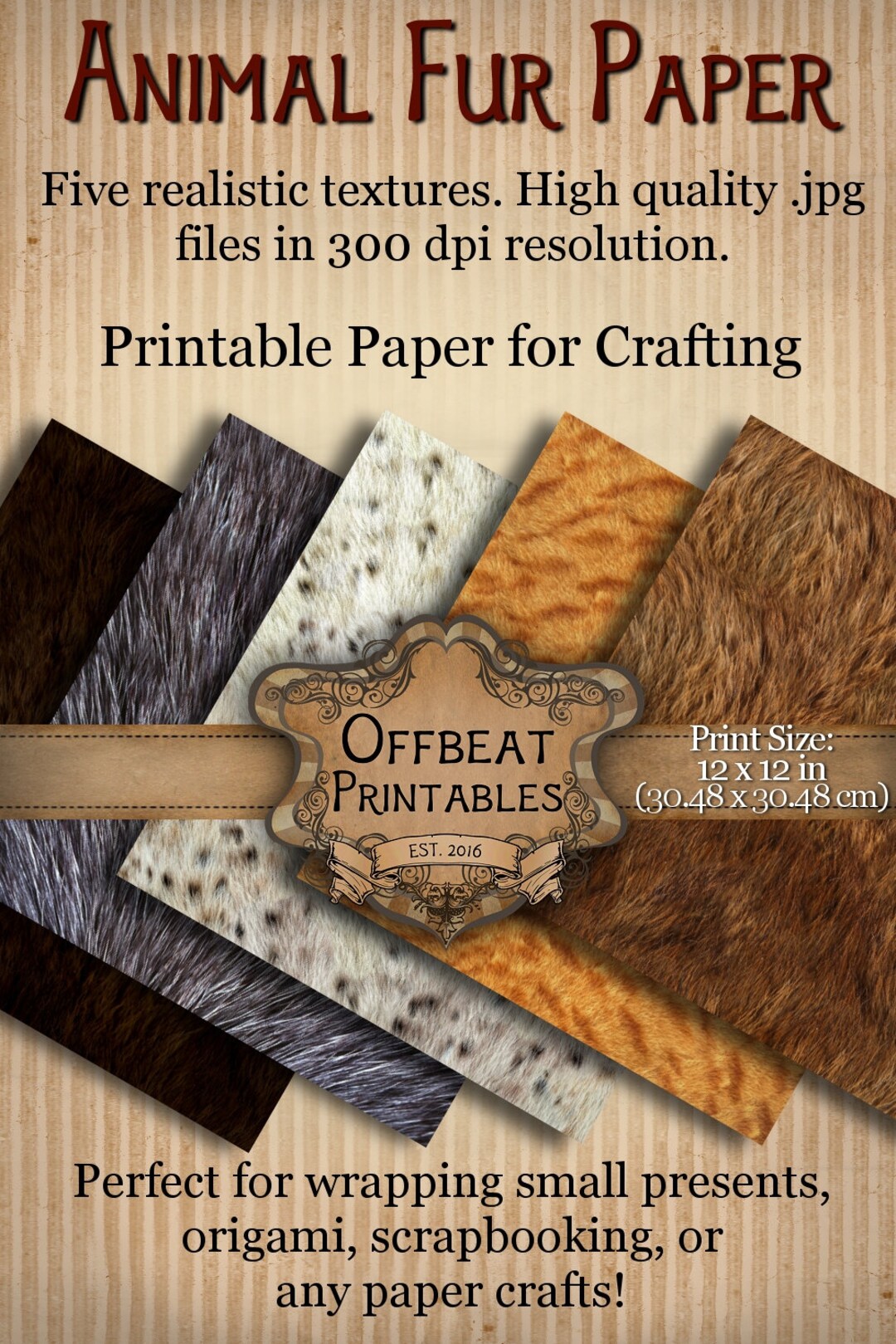 Printable Animal Fur Paper Neutral Tan Brown Scrapbooking Wrapping ...