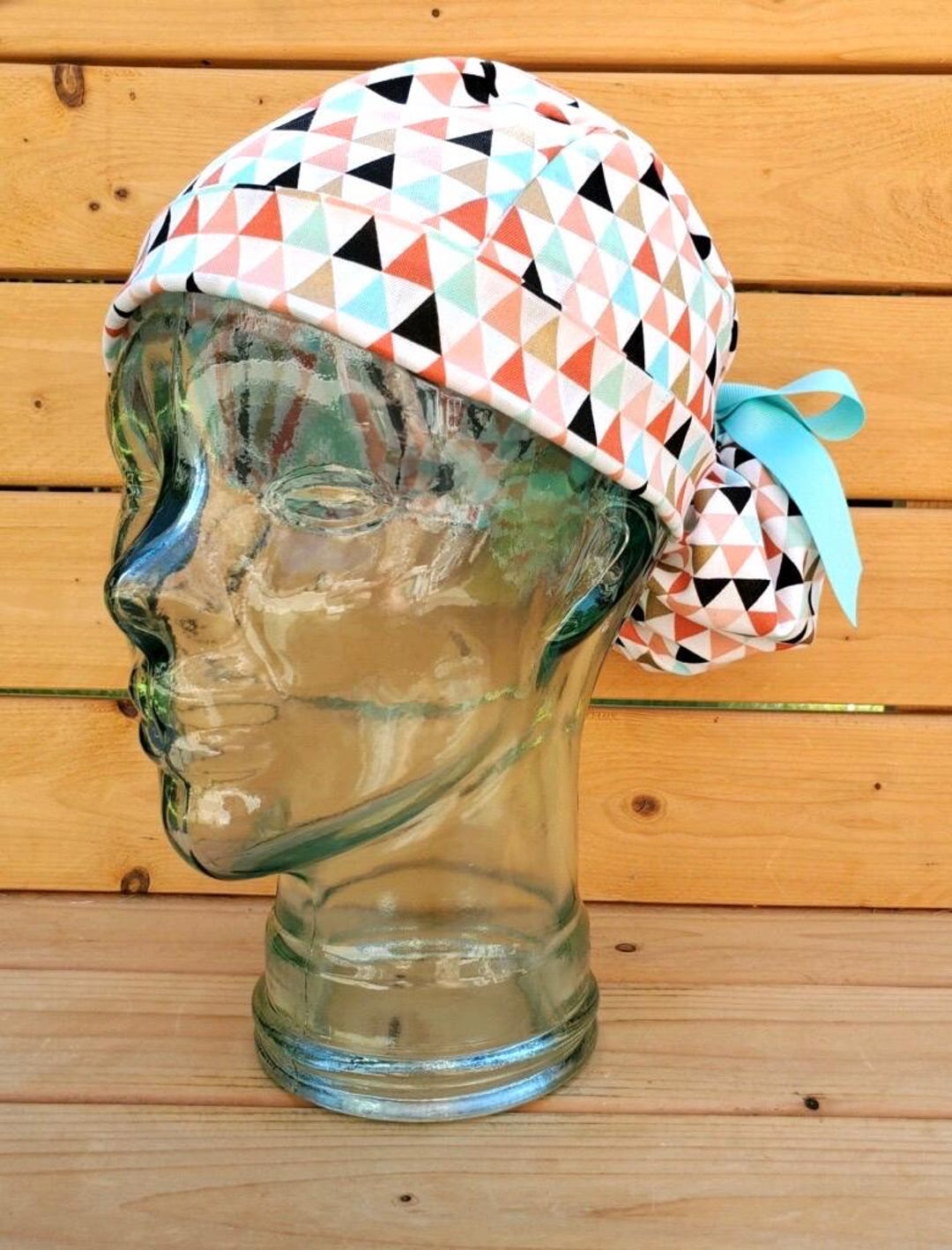 Mint, Coral and Black Metallic Triangle Surgical Hats / Scrub Caps / Scrub Caps for Women ...