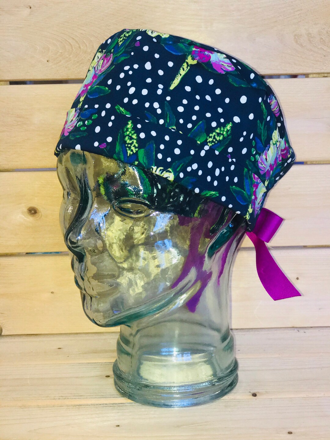 Women’s Scrub Caps, Pixie Style, Magenta and Navy Floral - Etsy
