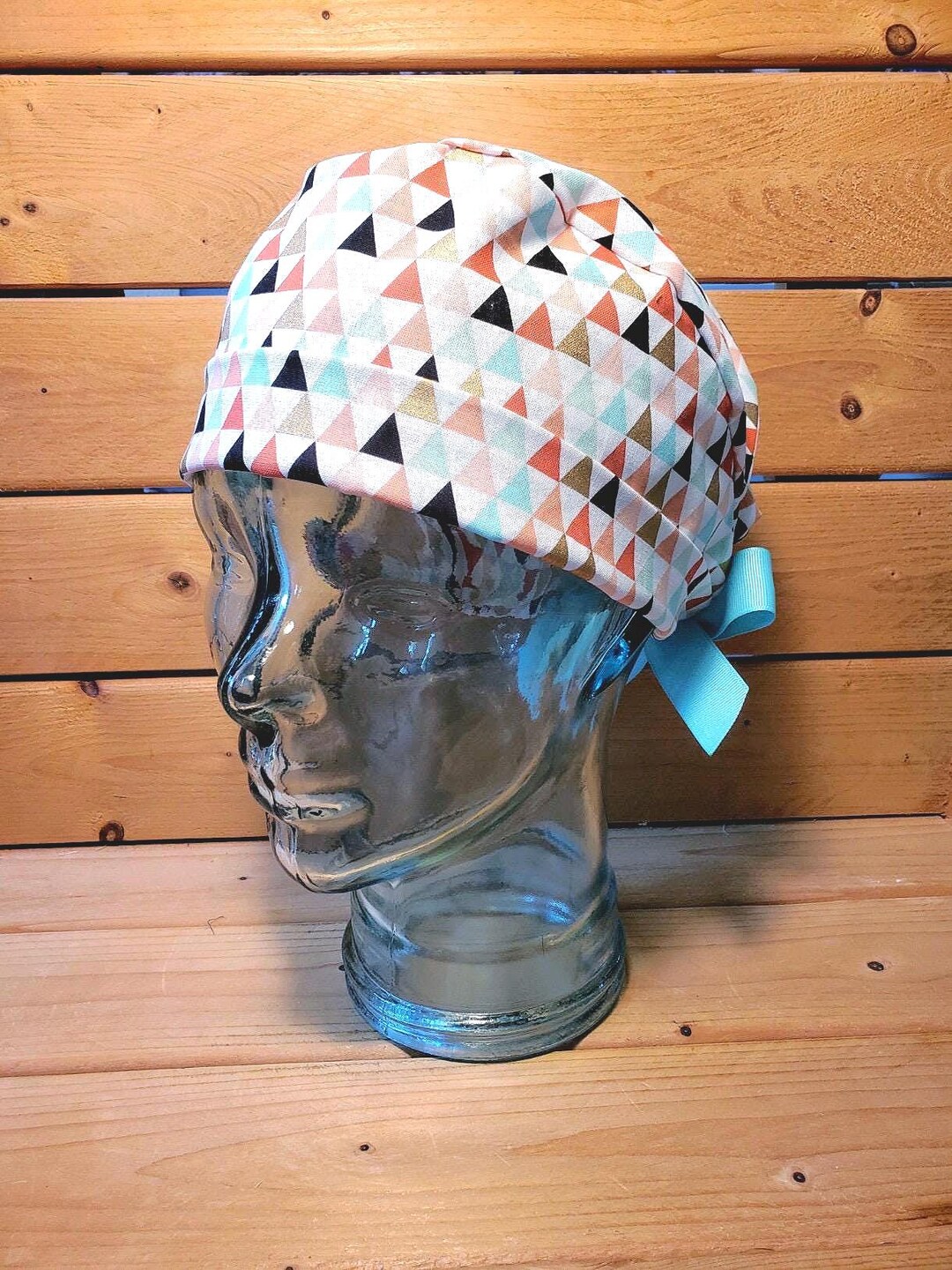 Mint, Coral and Black Metallic Triangle Surgical Hats / Scrub Caps / Scrub Caps for Women ...
