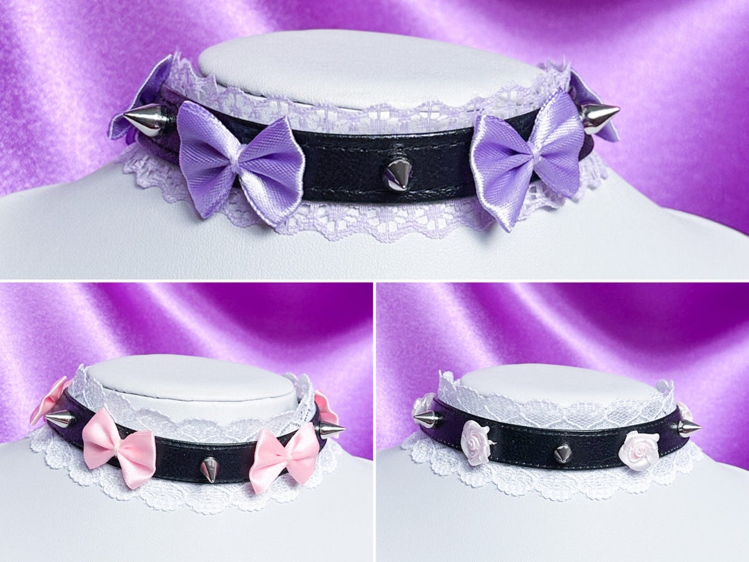 Pastel Goth Choker With Bows, Kawaii Pastel Pink Collar, Lavender ...