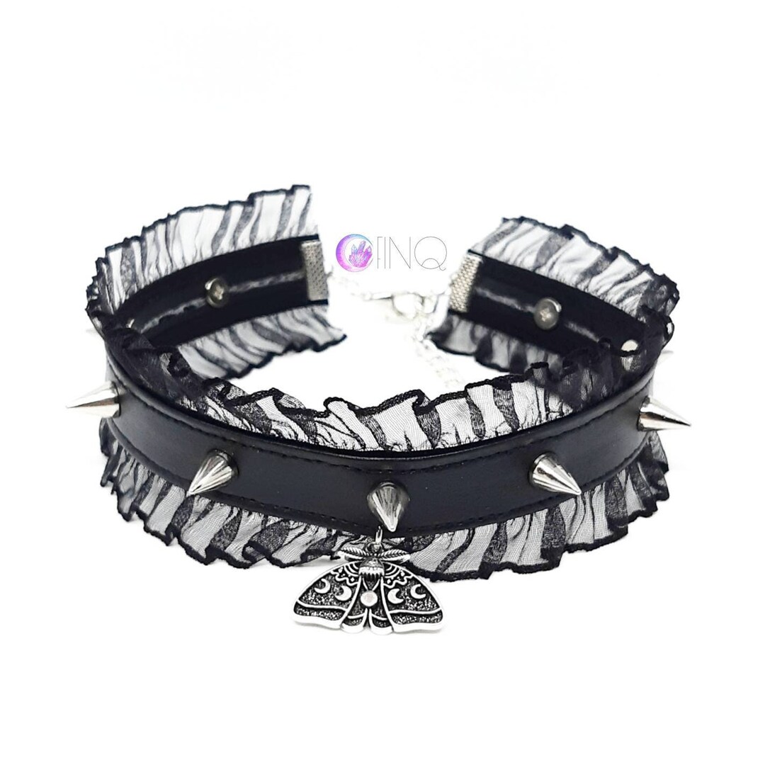 Gothic Moth Choker With Lace Frilly Lace Choker With - Etsy