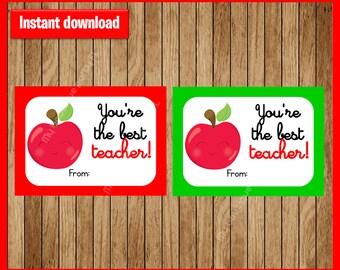 Teacher Appreciation Gift Tag instant download Printable | Etsy