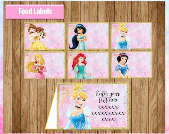 Princess Ariel Food Labels, Printable Princess Food Tent Cards, Litte ...
