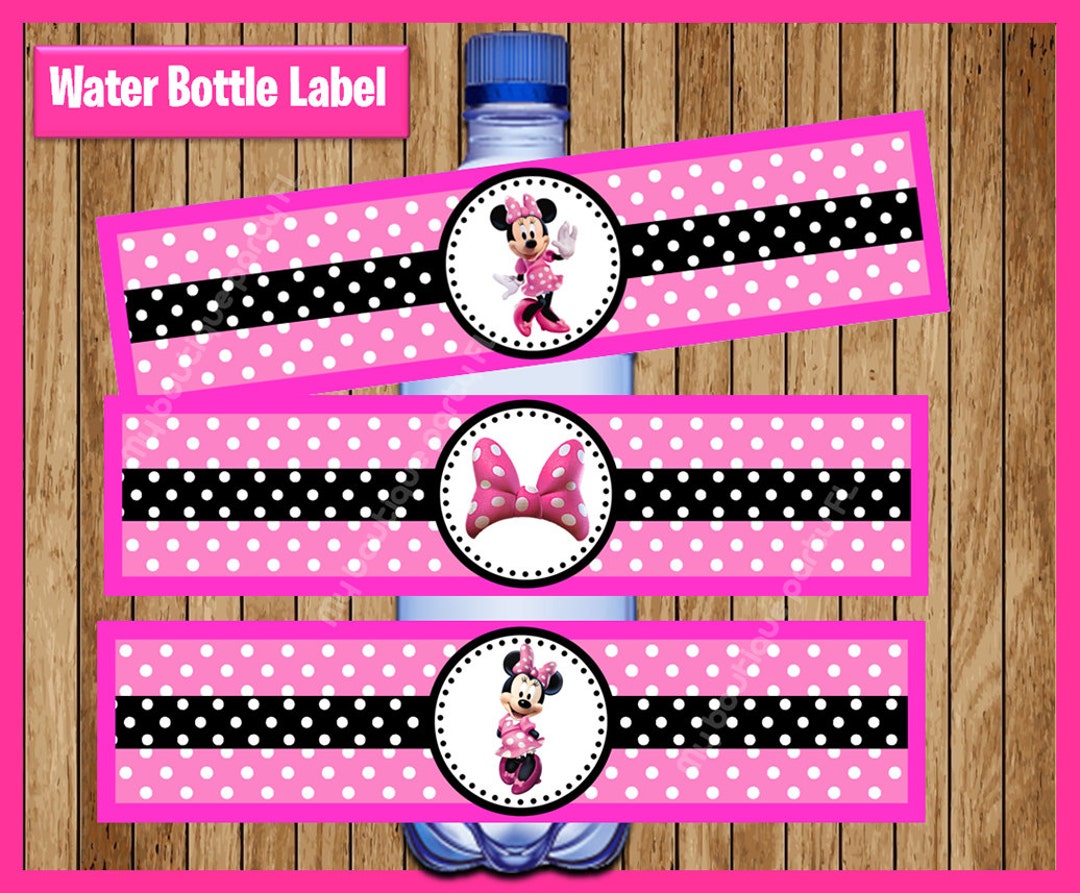 Pink Minnie Mouse Water Bottle Label Instant Download, Printable Minnie ...