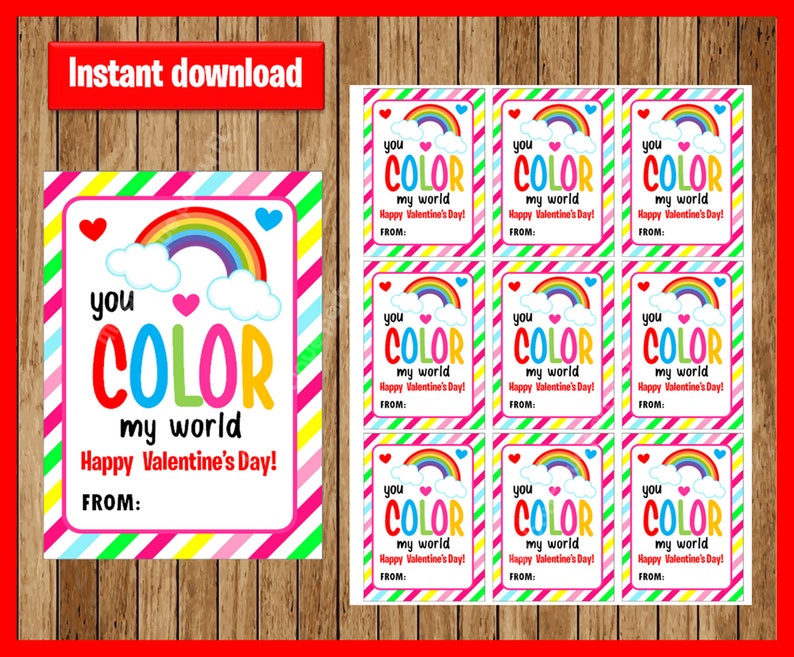 You Are the COLOR in My World! Valentine Printable, Skittles, Rainbow ...