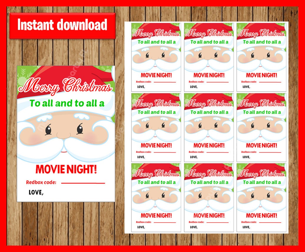 Printable Christmas Printable Redbox Gift Card Tag Movie | Etsy