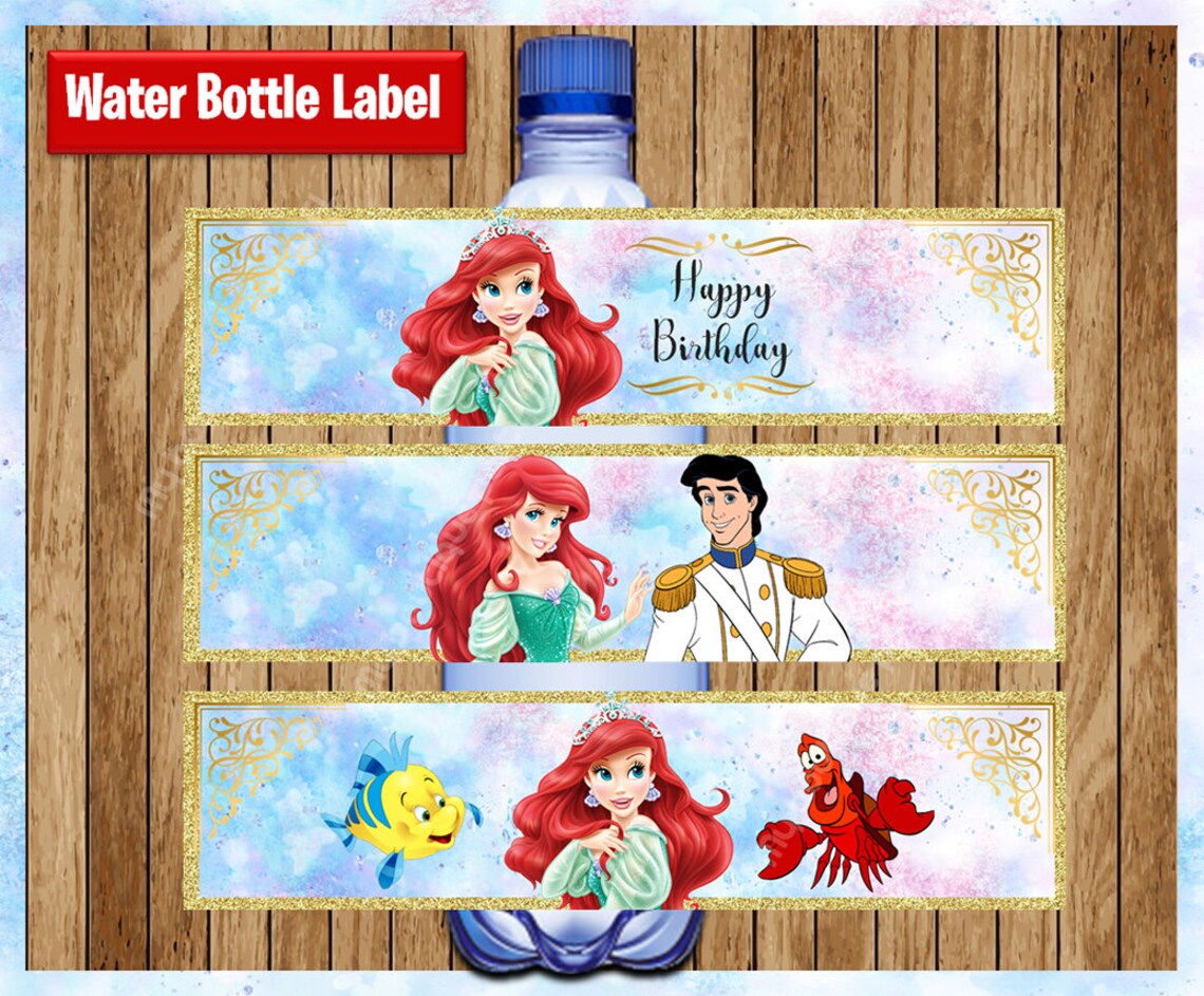 Princess Ariel Water Bottle Labels Printable Disney Princess - Etsy