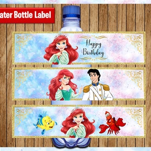 Princess Ariel Water Bottle Labels, Printable Princess Water Labels ...