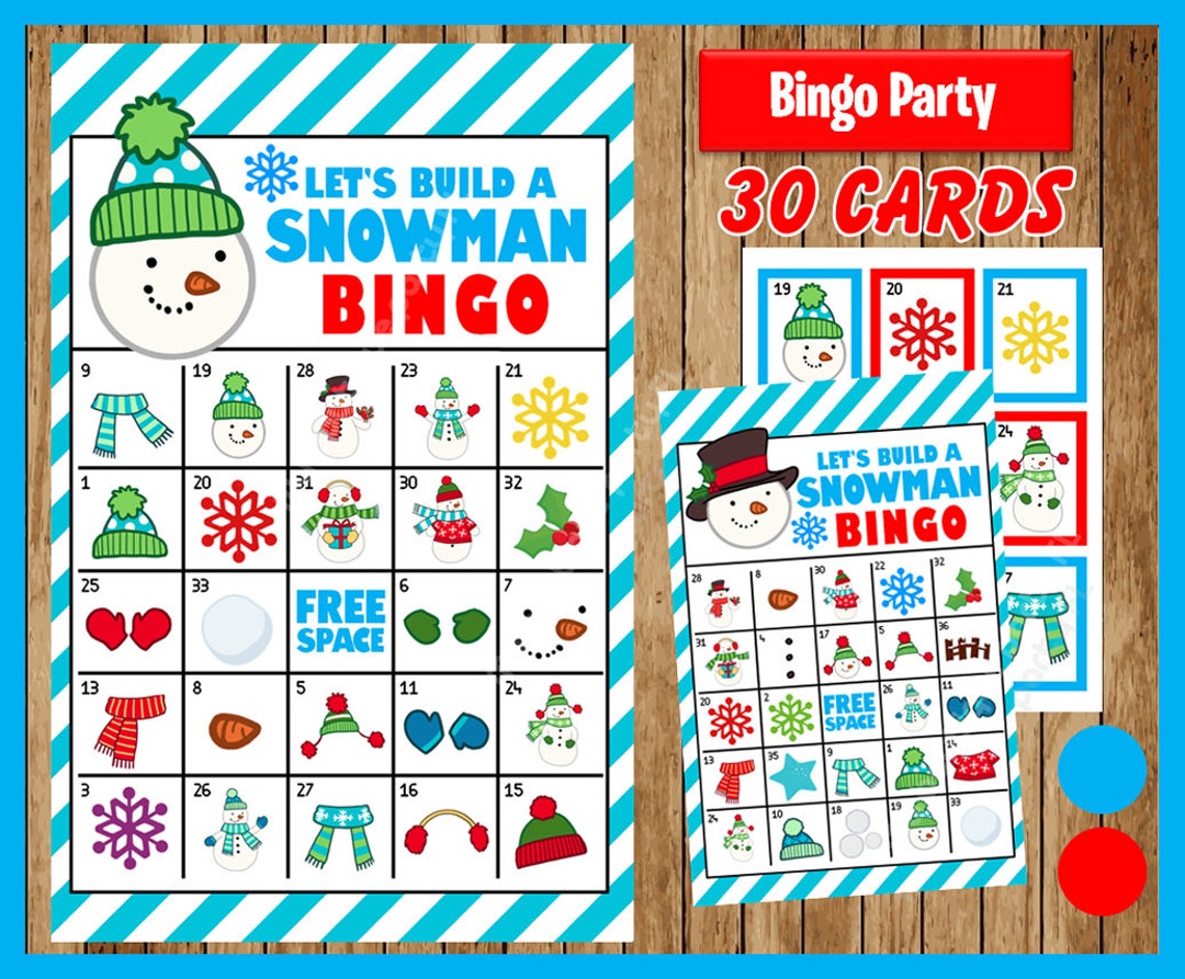 Printable 30 Let's Build a Snowman Bingo Cards; Printable Winter Bingo ...