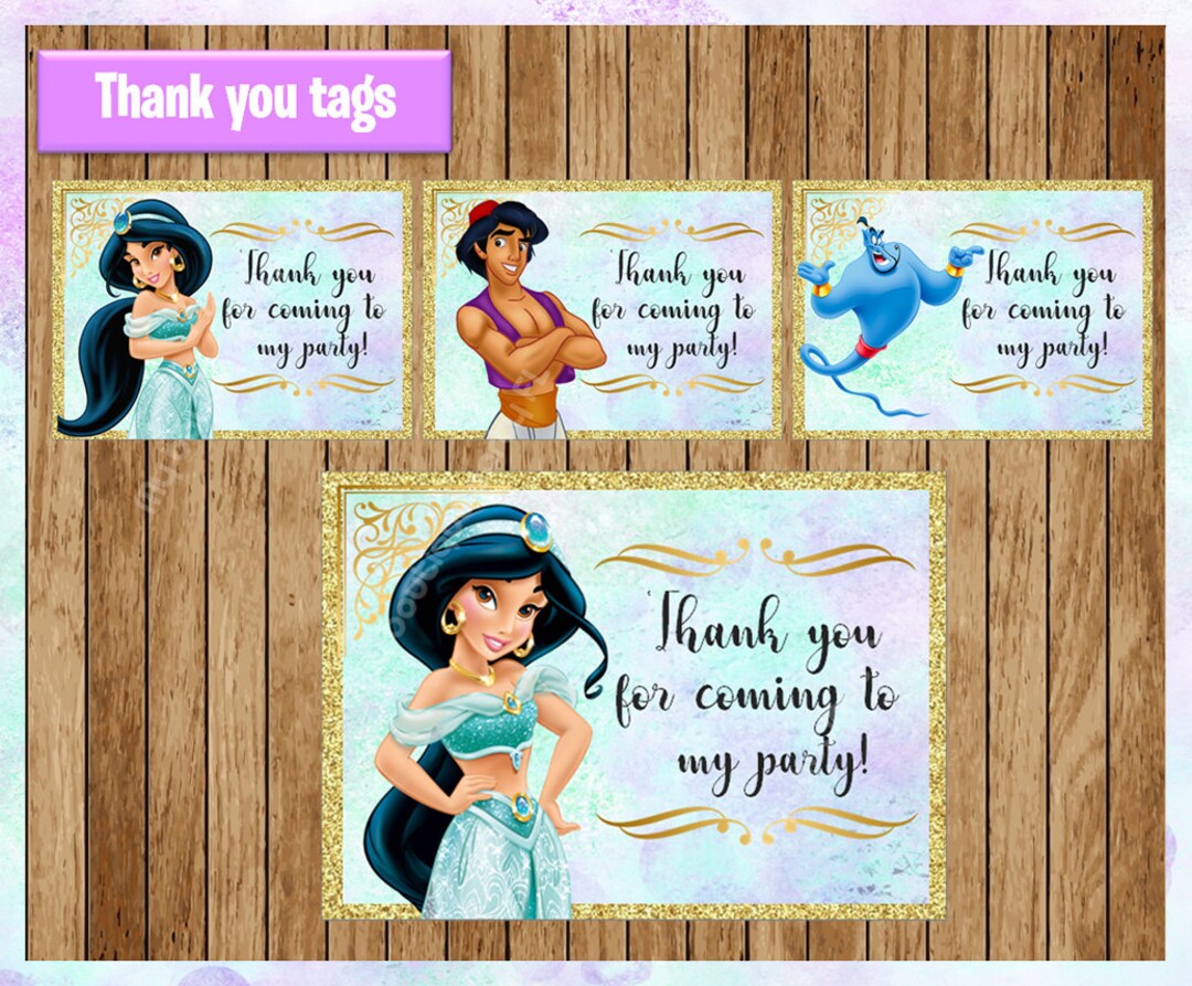 Princess Jasmine Thank You Tags, Printable Princess Tags, Aladdin Party ...