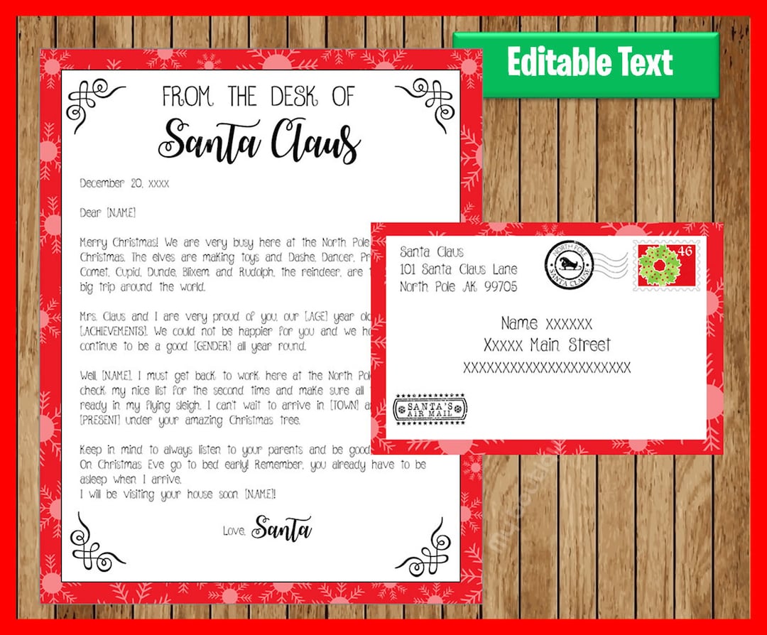 Carta de Santa Plantilla de Carta de Santa Carta de Navidad - Etsy España