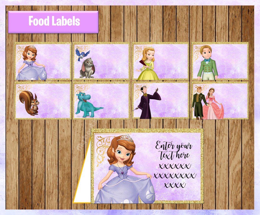 Sofia the First Food Labels, Printable Princess Sofia Food Tent Cards ...