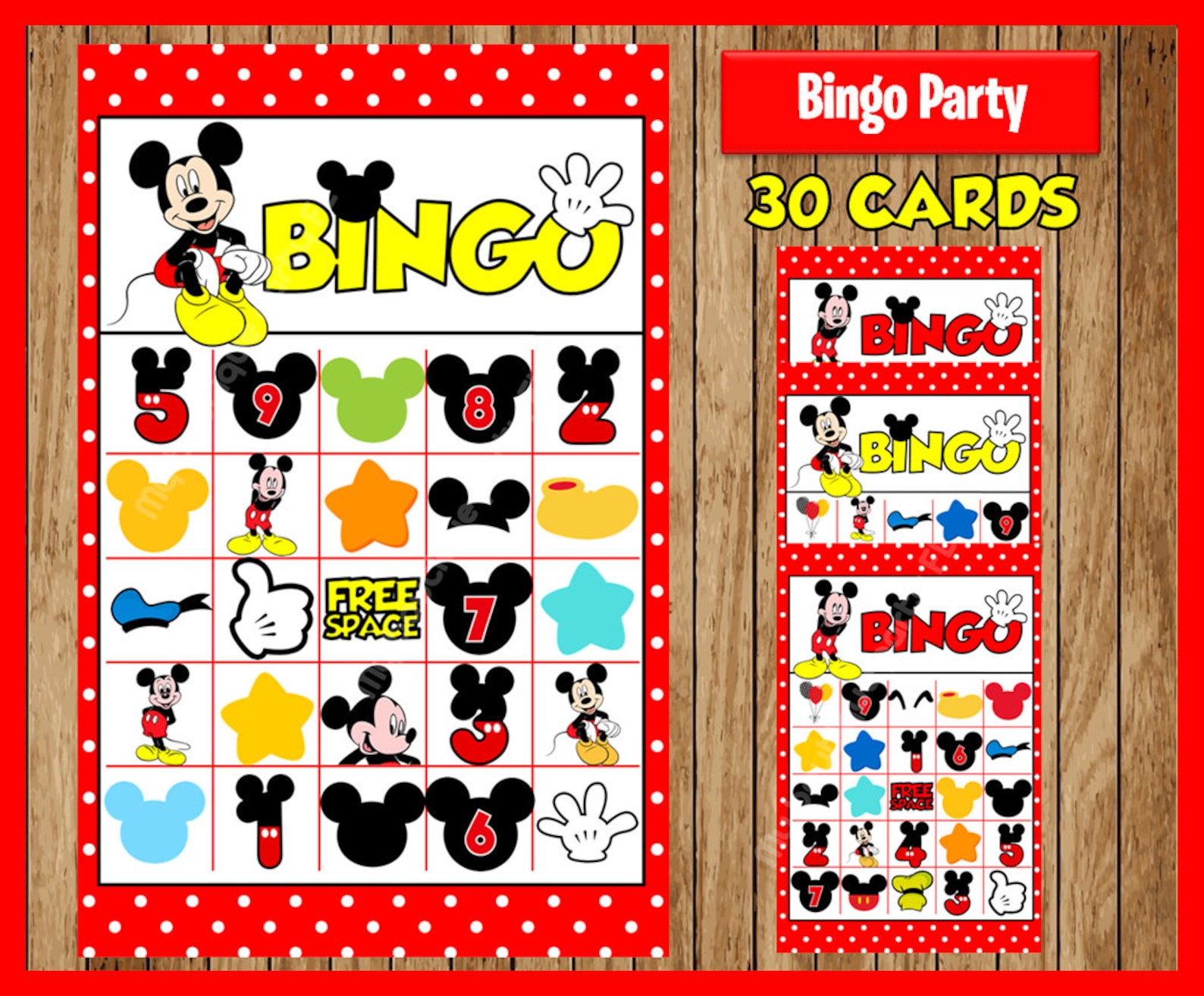 Mickey Mouse 30 Cards Instant Download, Printable Mickey Mouse Bingo ...