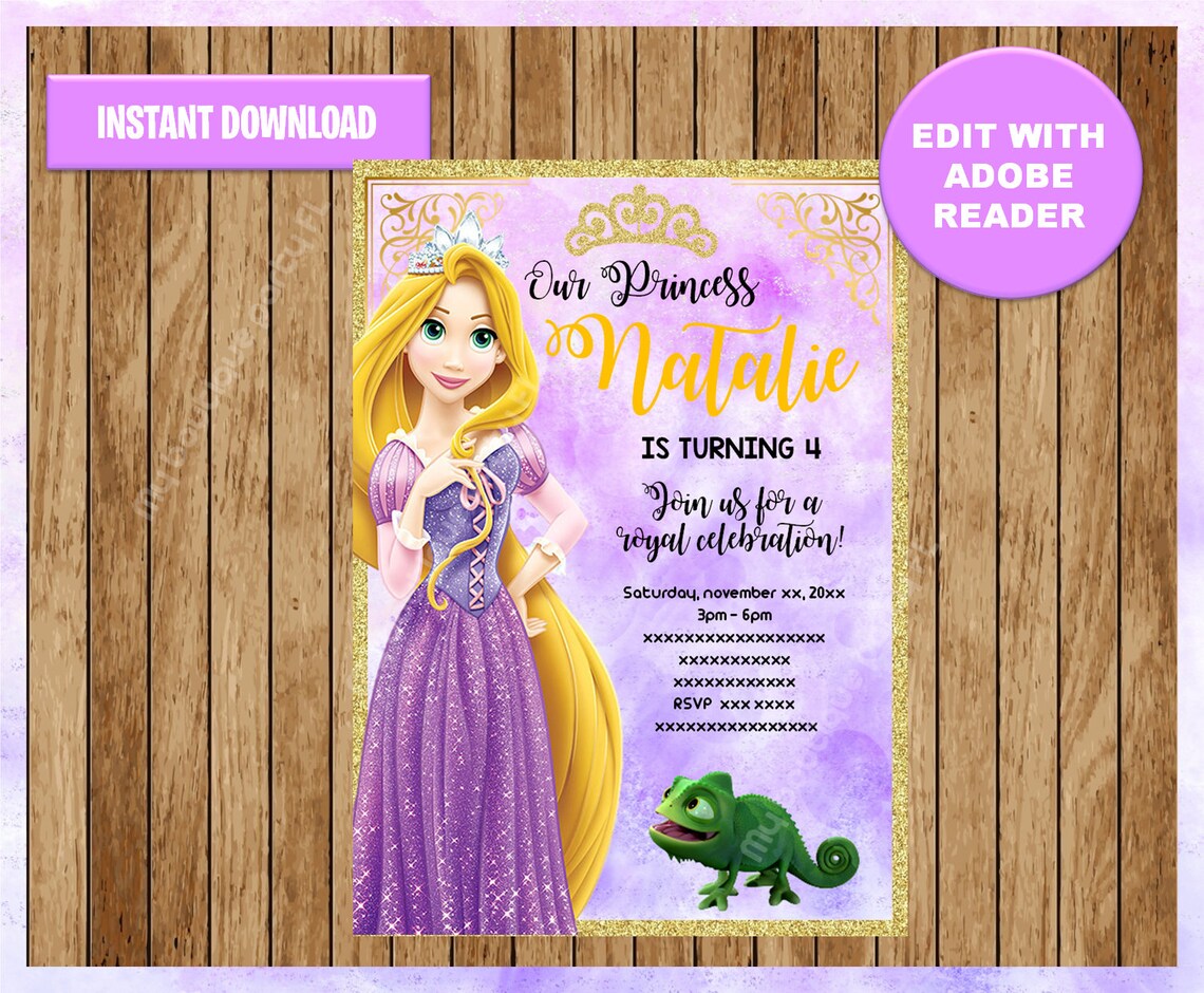 Princess Rapunzel Party Invitation Tangled Printable - Etsy