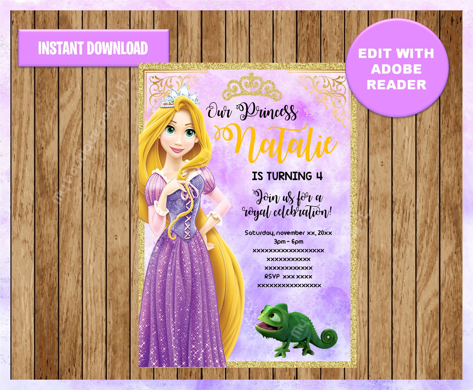 Princess Rapunzel Party Invitation, Tangled Printable Invitation ...