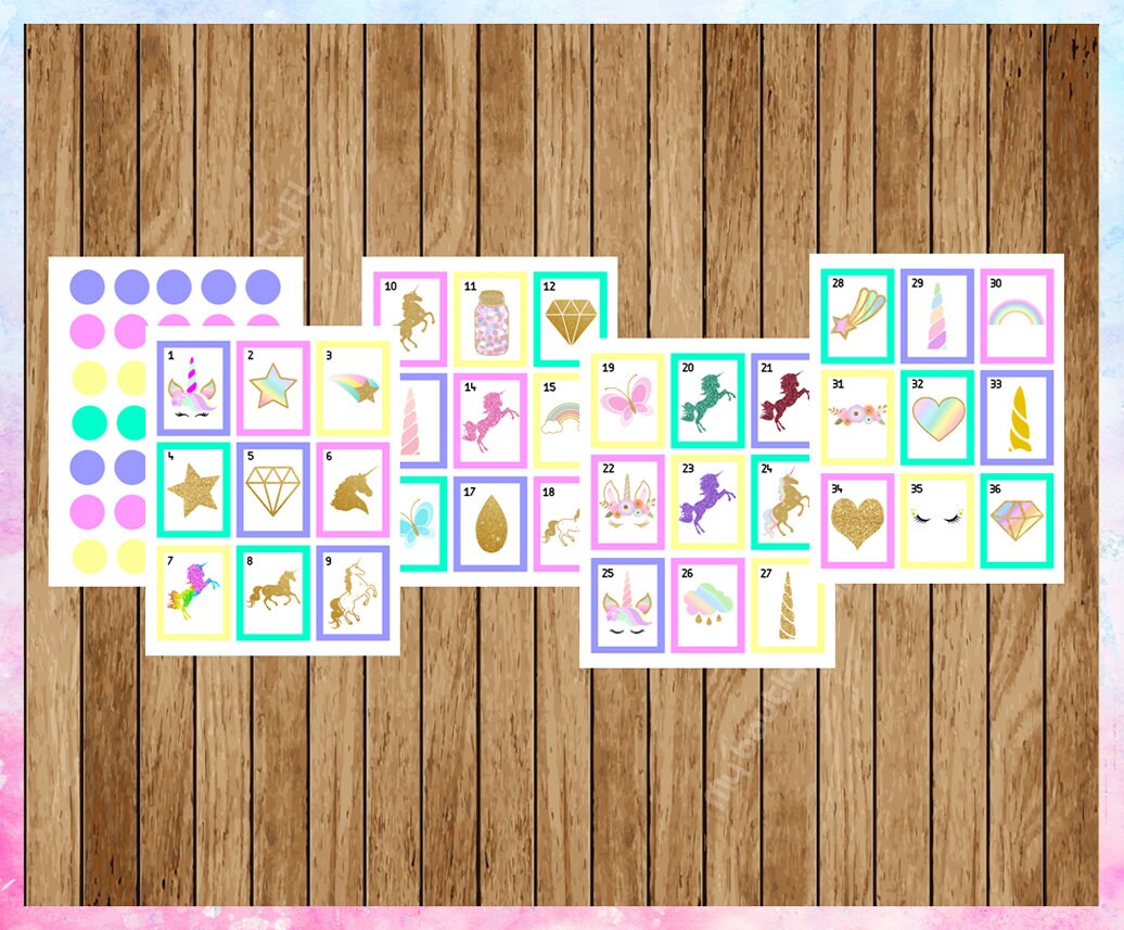 Unicorn Bingo Game instant download Printable Unicorn 30 | Etsy