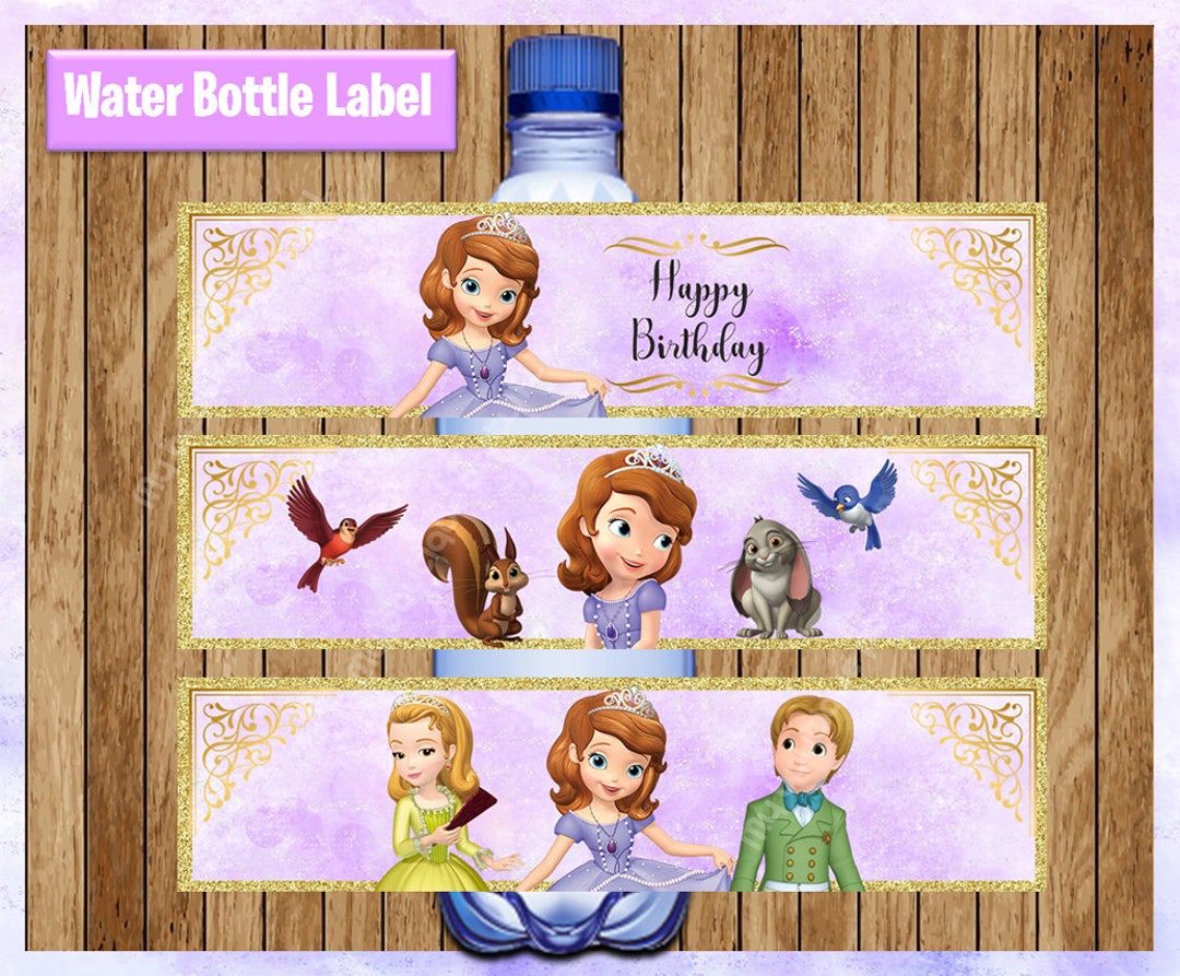 Sofia the First Water Bottle Labels, Printable Princess Sophia Water ...