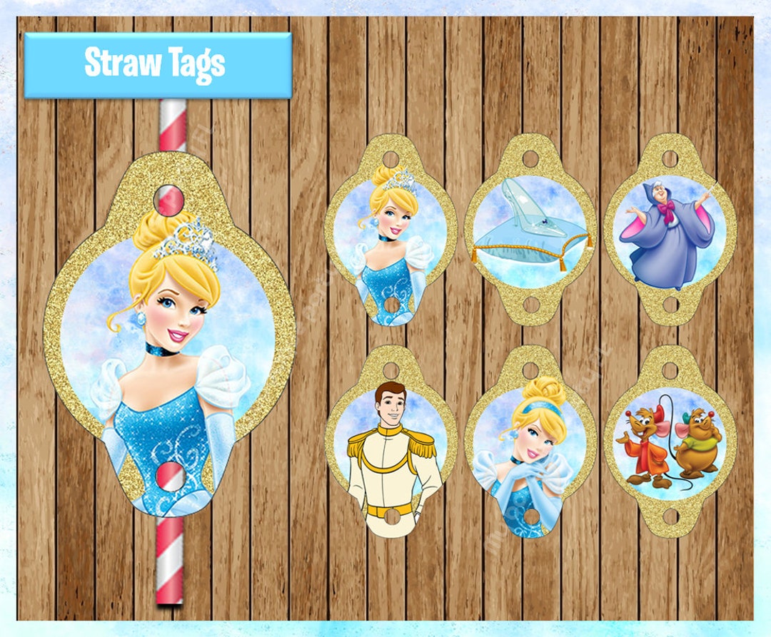 Cinderella Straw Toppers, Printable Princess Straw Tags, Princess ...