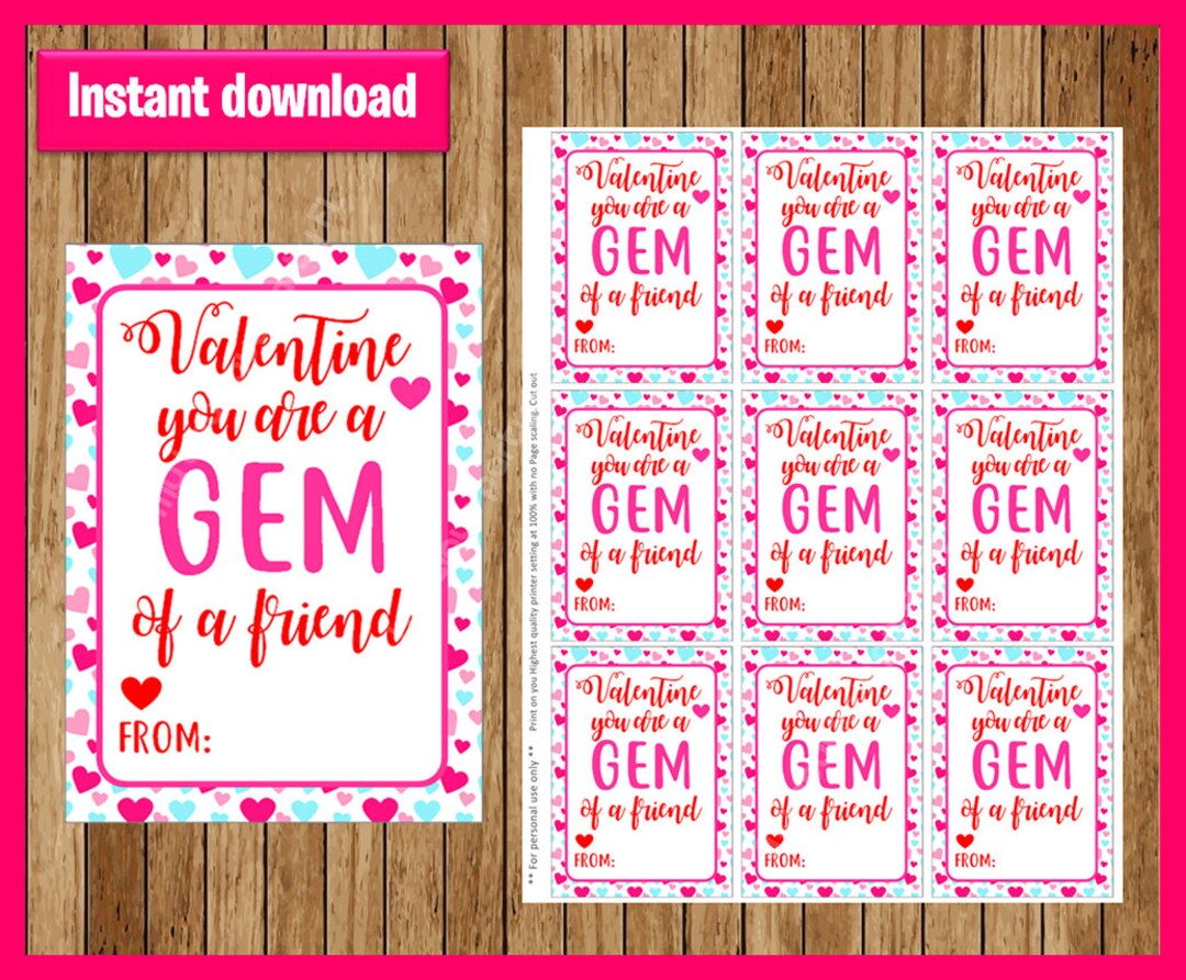 Gem Valentine's Tags, Printable Valentine's Day Cards, You Are A Gem ...