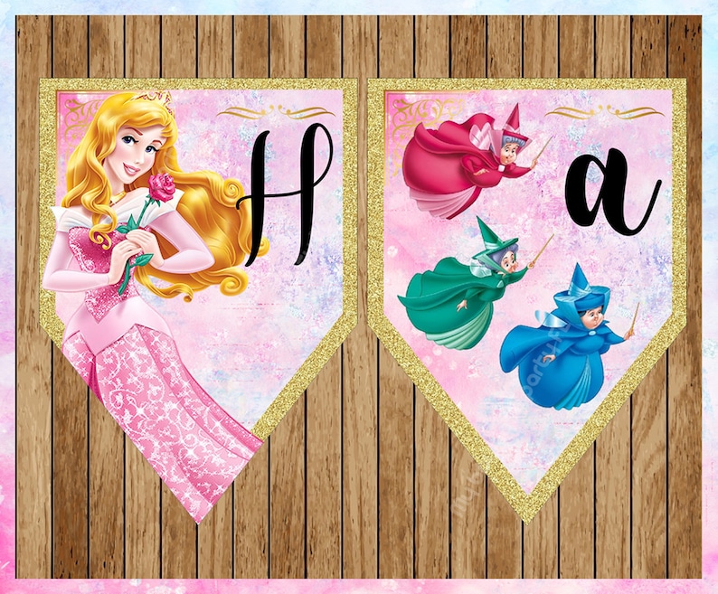 Princess Aurora Banner, Printable Princess Triangle Banner, Sleeping ...