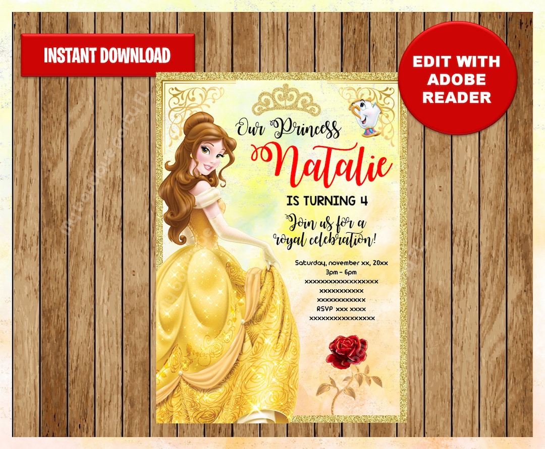 Princess Belle Party Invitation, Beauty and the Beast Printable ...