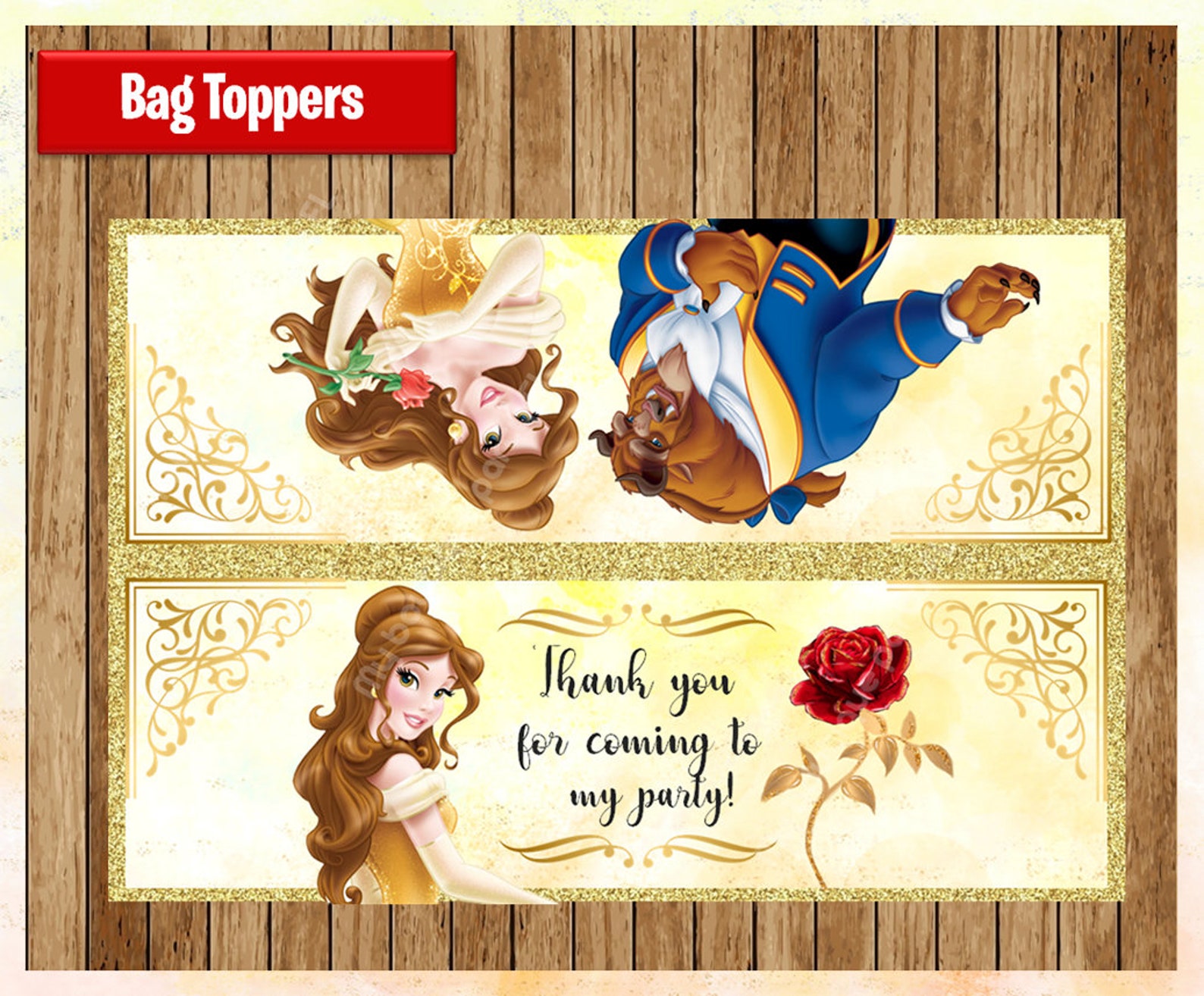 Princess Belle Bags Toppers, Printable Princess Treat Bags Toppers ...