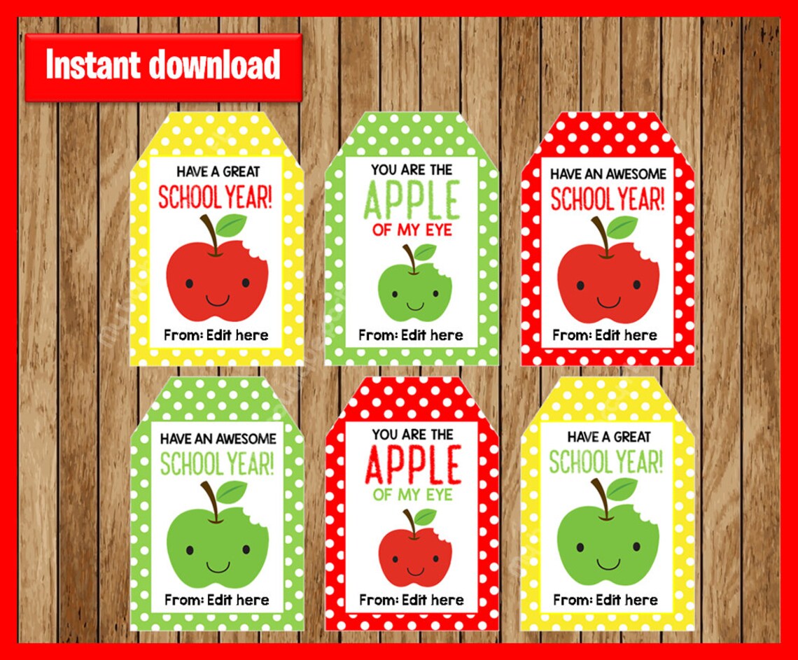 Apple Back to School Gift Tags, Apple Gift Tags, Teacher Gift Tags ...
