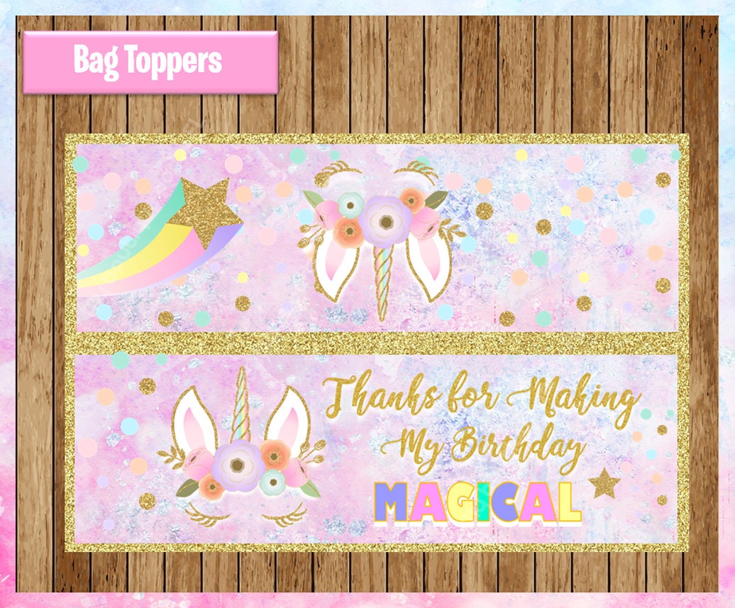 Unicorn bags toppers printable Unicorn treat bags toppers | Etsy